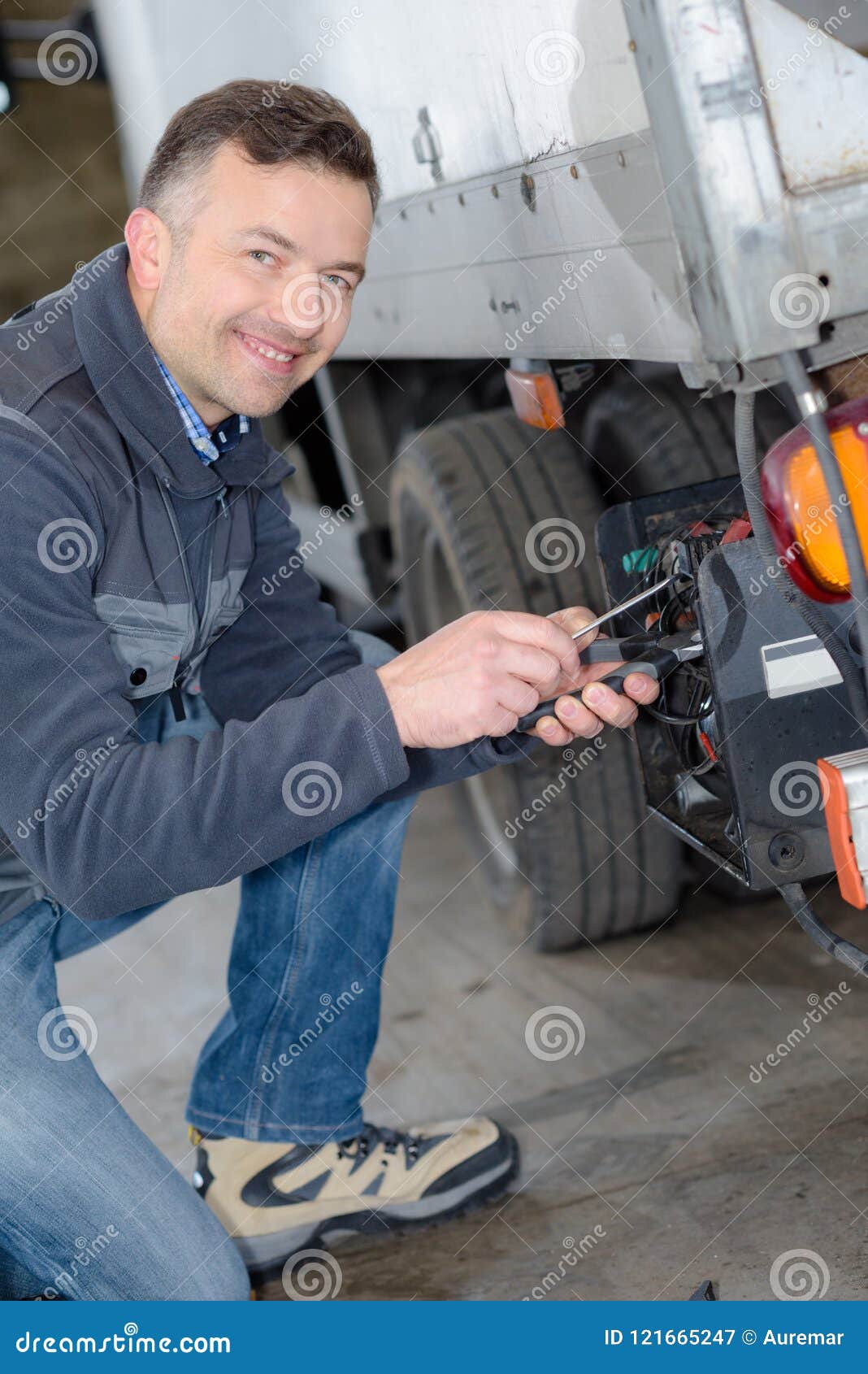 Delivery Man Setting Truck Platform for Loading Stock Image - Image of ...