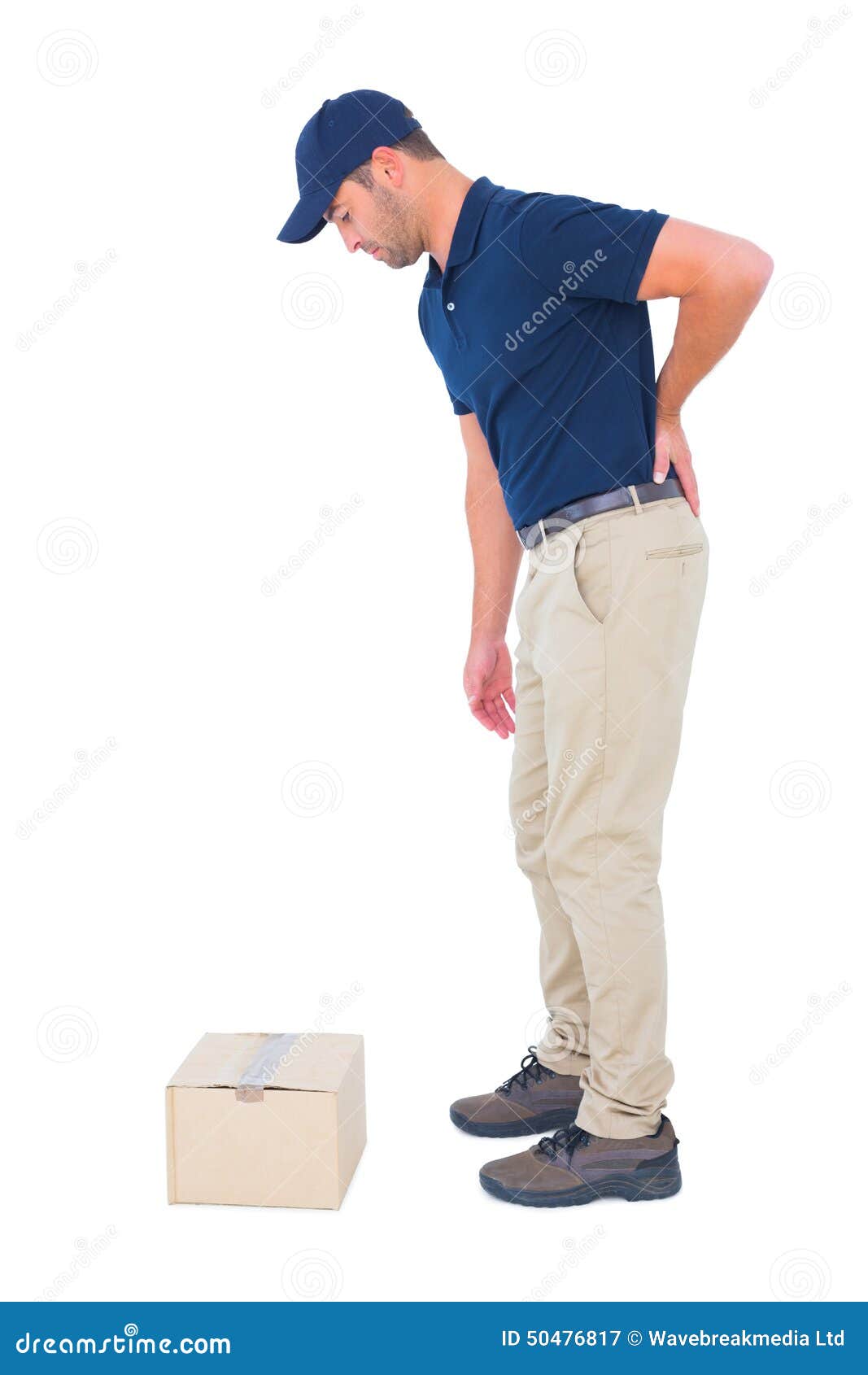Delivery Man Suffering From Backache On White Background Royalty-Free ...