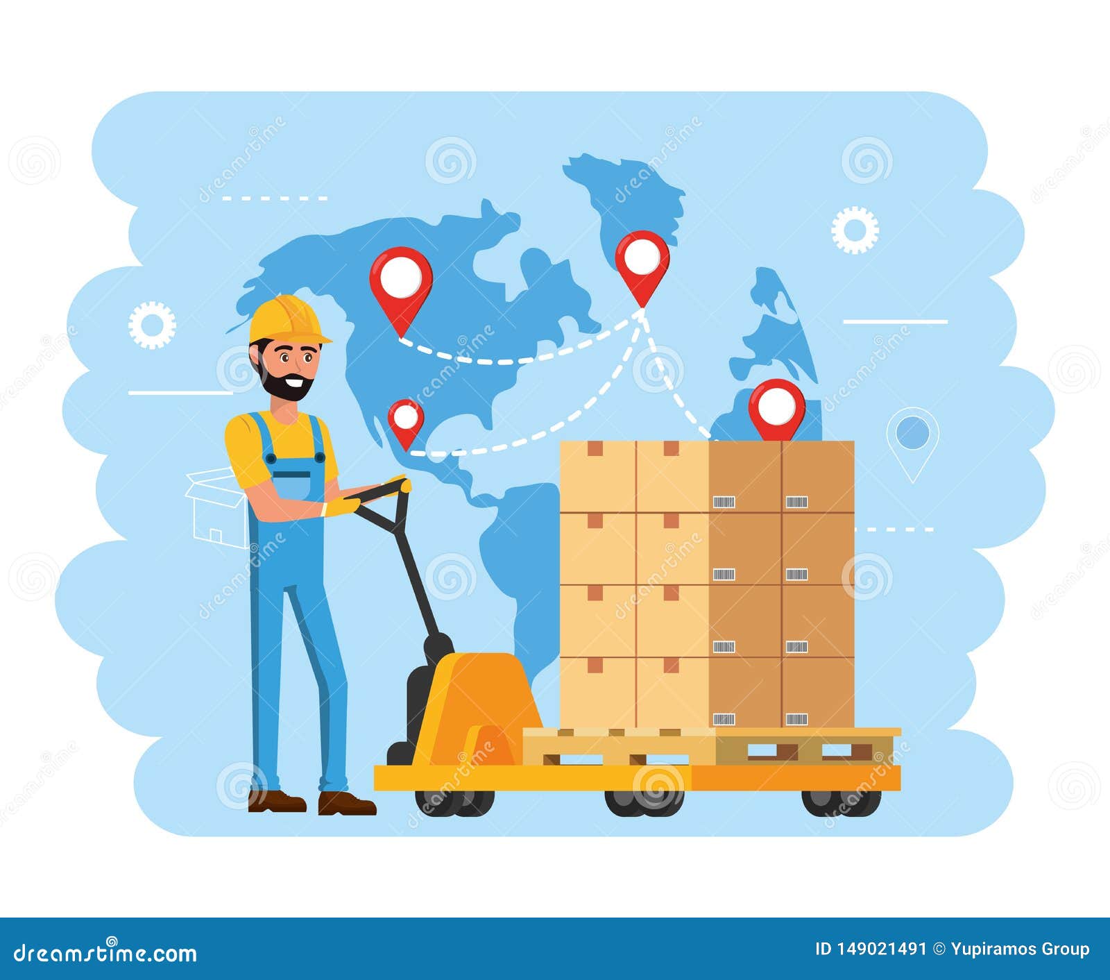 Delivery Man and Trolleys with Packages Distribution Service Stock ...