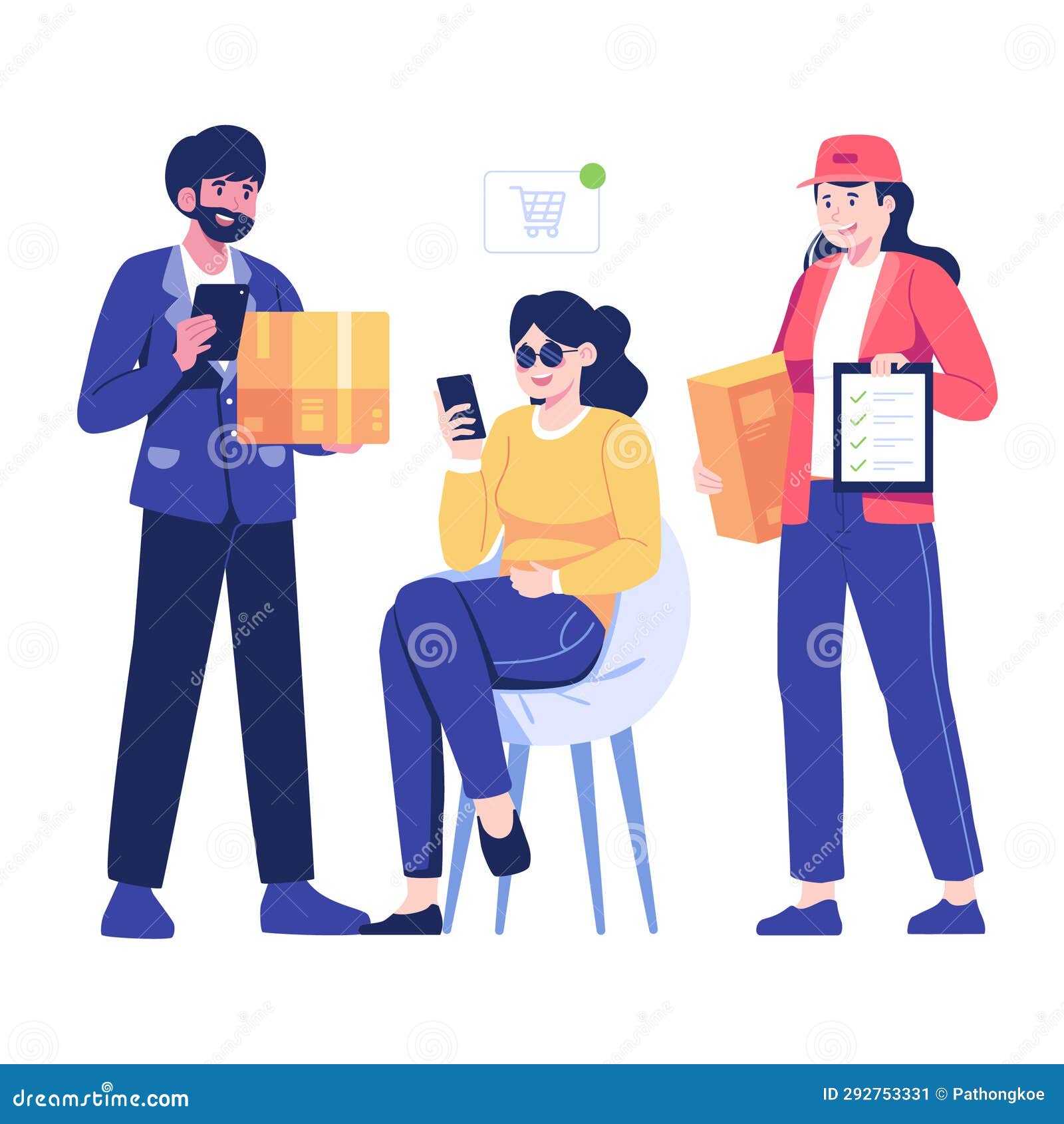 Delivery Man and Woman with Parcels and Boxes Stock Vector ...