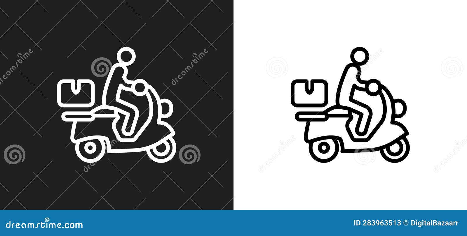 Delivery by Motorcycle Outline Icon in White and Black Colors. Delivery ...