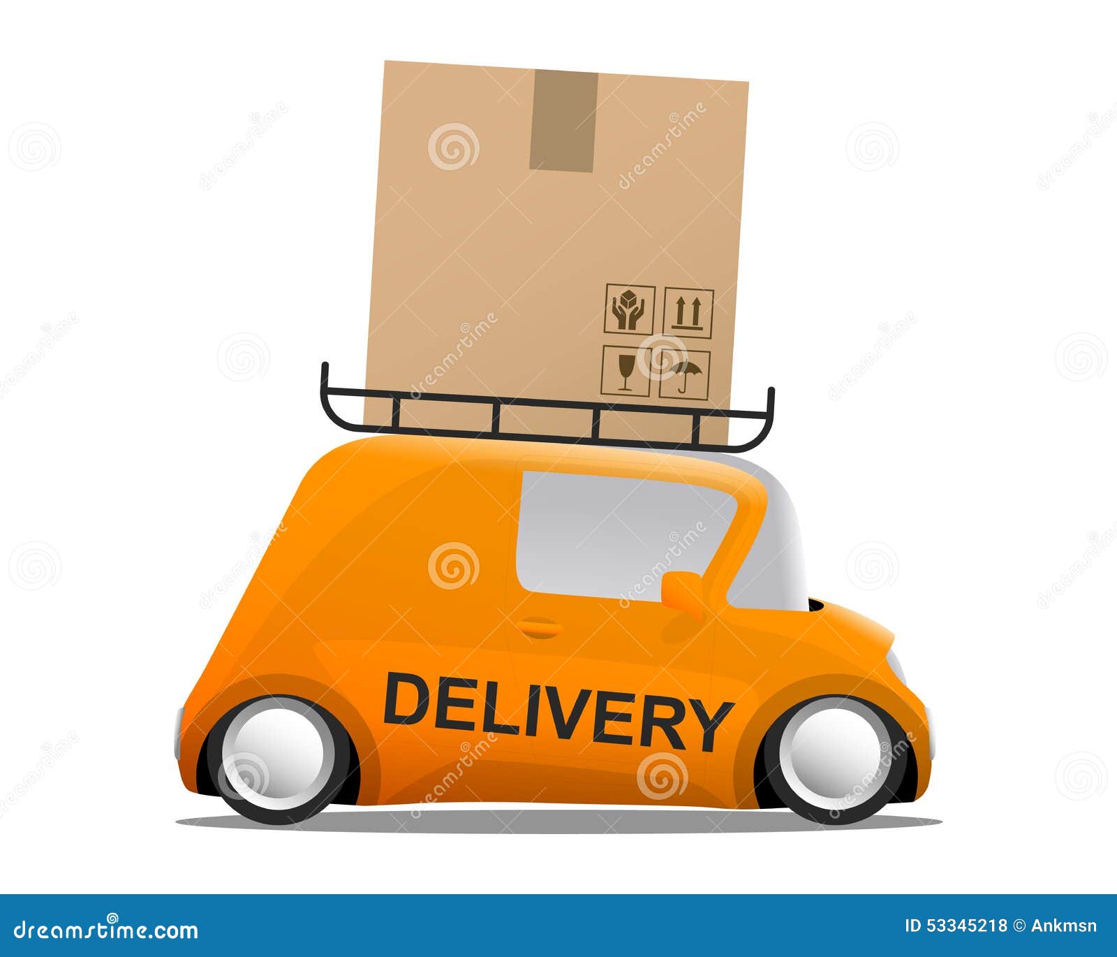 Delivery Orange Mini Cartoon Car with a Box Stock Vector - Illustration ...