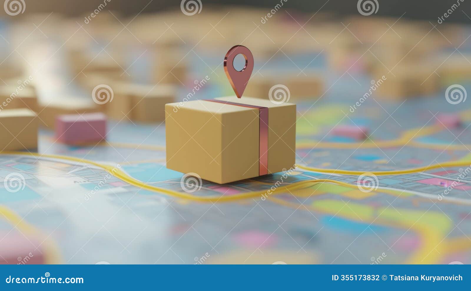 Delivery Package on Map with Location Pin, Representing Logistics and ...