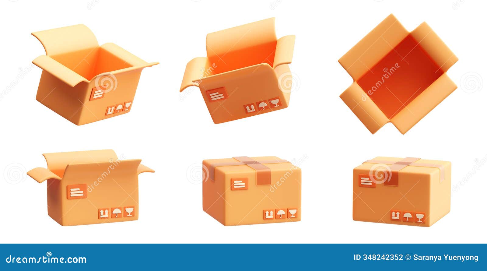 Delivery Packaging Box Variations Cardboard Open and Closed Boxes in 3D ...