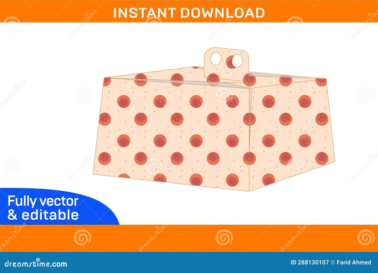 Delivery Packaging Cake Box with Handle Dieline Template or Die Cut ...