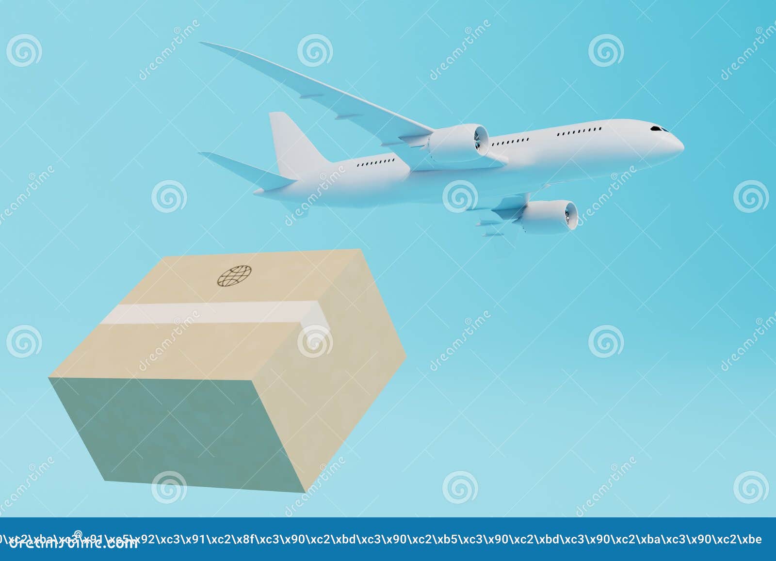 Delivery of Parcels Around the World by Plane. a Flying Plane and a Box ...