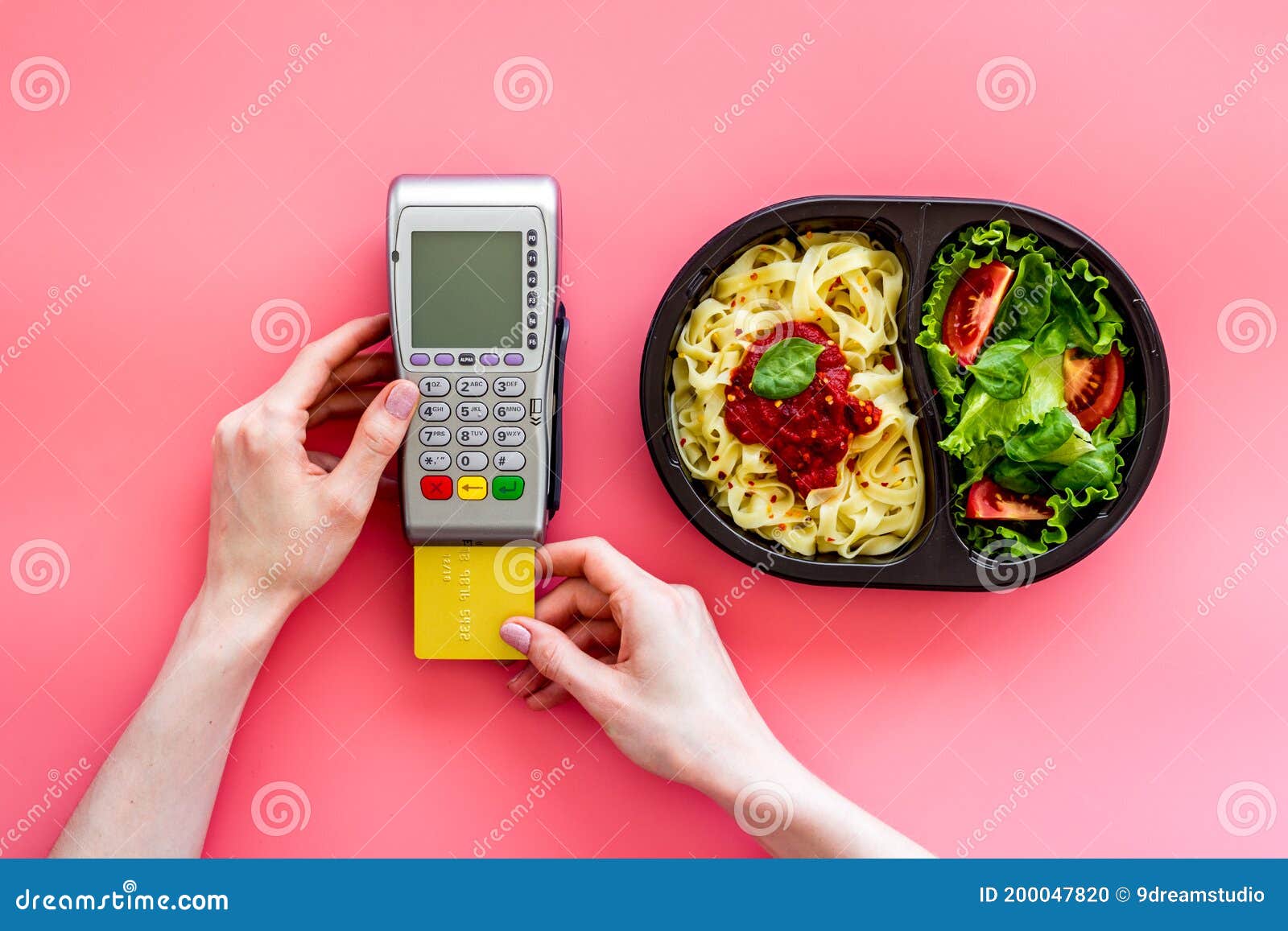 Delivery Payment Concept. Take Away Boxes with Healthy Food Stock Photo ...