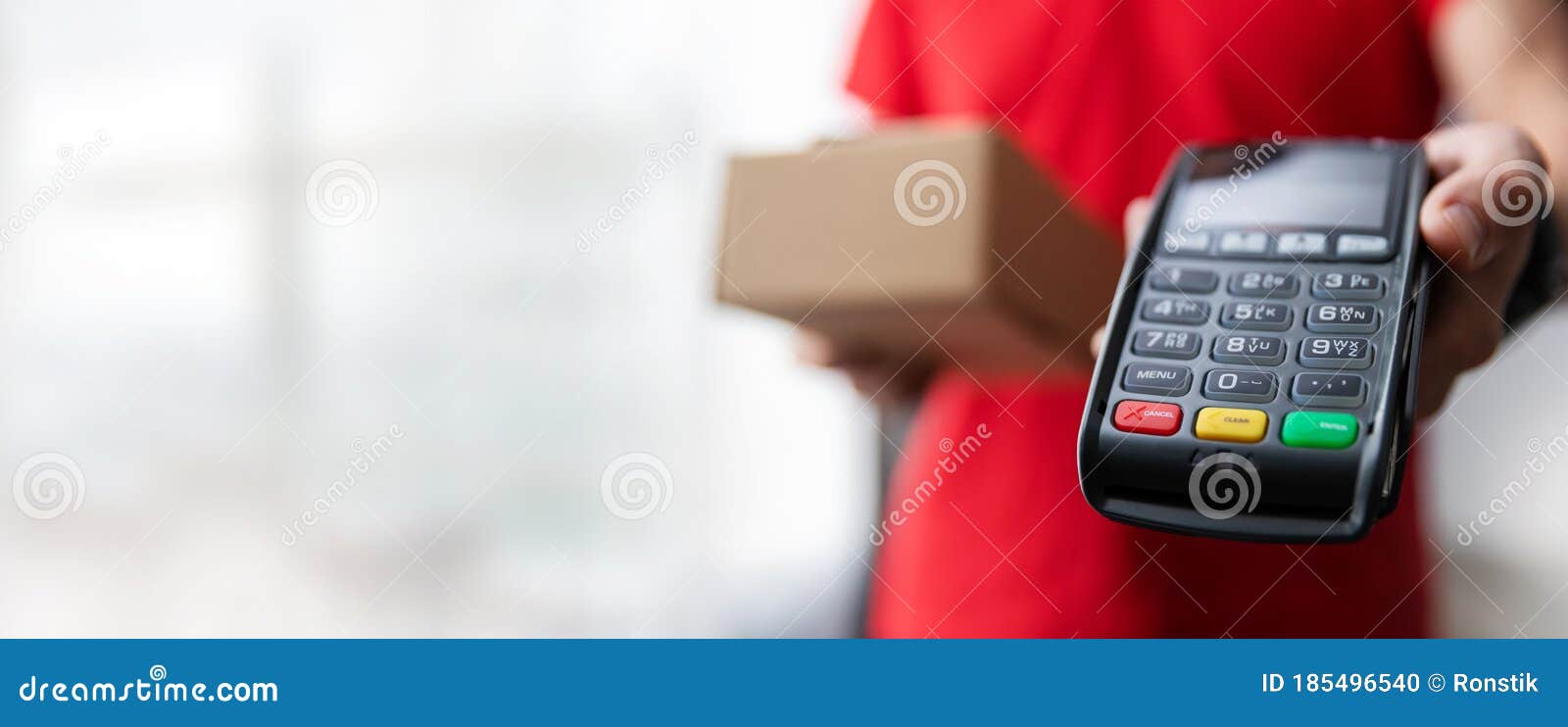Delivery Payment - Courier with Parcel and Pos Terminal in Hand with ...