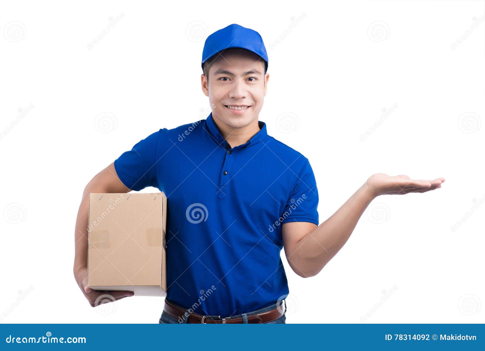 Delivery Person. Asian Postman with Parcel Box Stock Photo - Image of ...