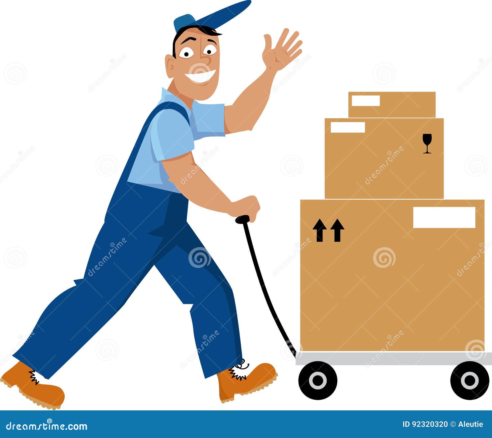 Delivery Person Stick Figure Pushing A Loaded Cart With Two Boxes ...