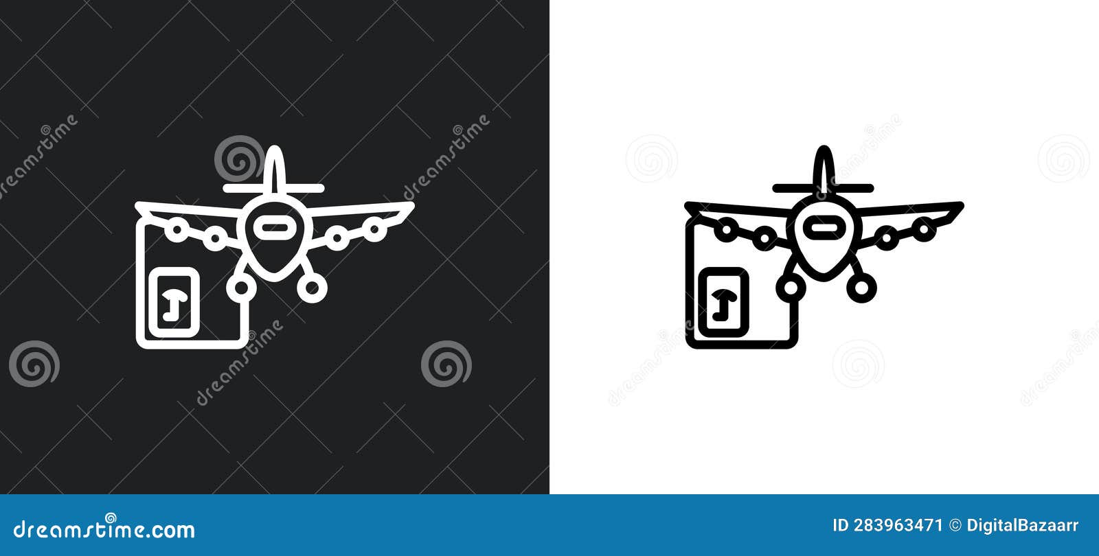 Delivery by Plane Outline Icon in White and Black Colors. Delivery by ...