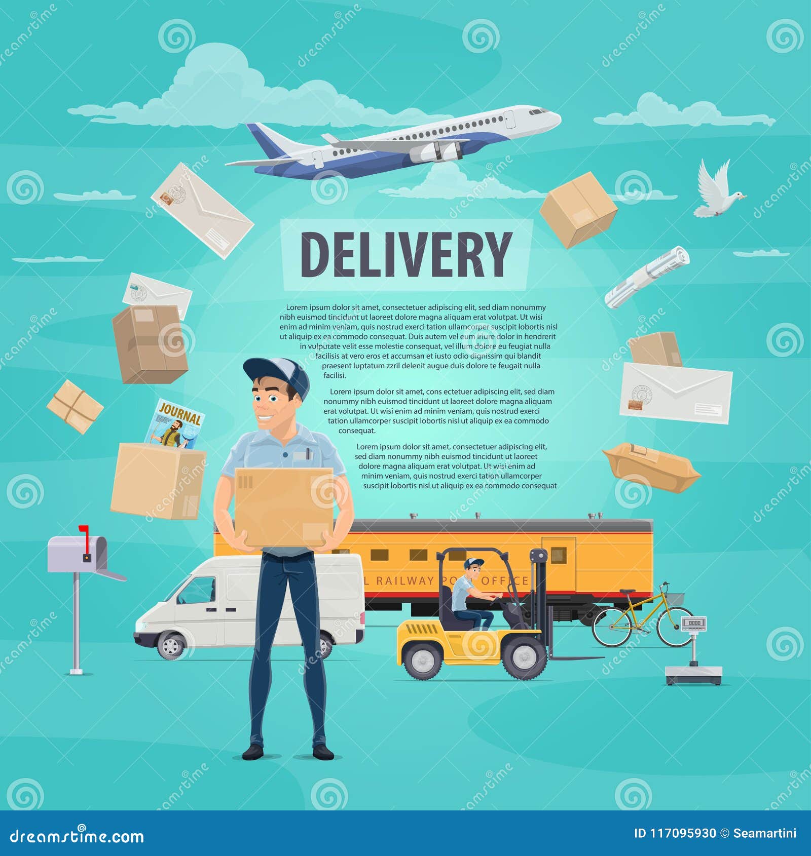Delivery of Post Mail Service Vector Poster Stock Vector - Illustration ...
