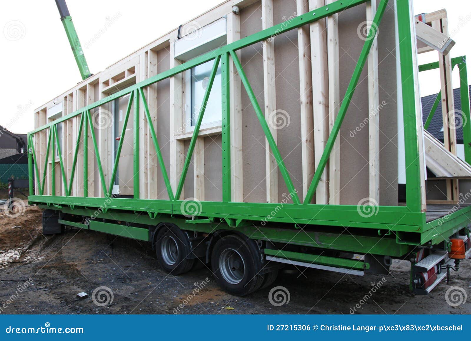 Delivery of Prefabricated Wooden House Stock Photo - Image of erection ...