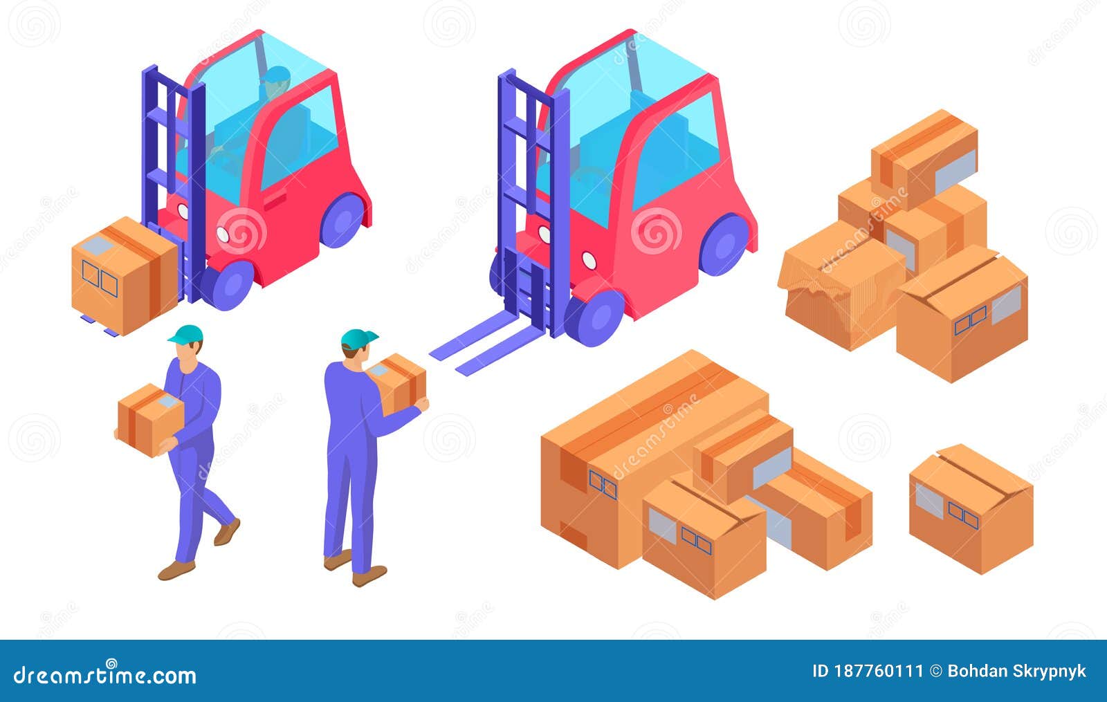 Delivery Preparation Process Isometric. Warehouse Workers Blue Uniform ...