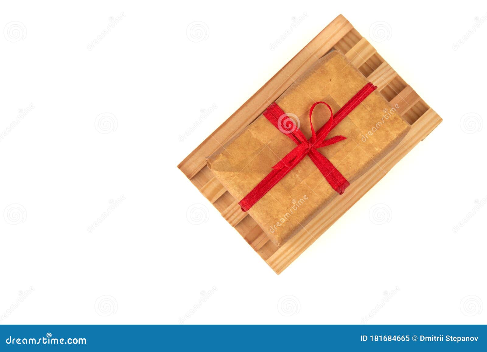 Delivery Presents In Three Boxes With Red Ribbon On Pallet For Goods ...