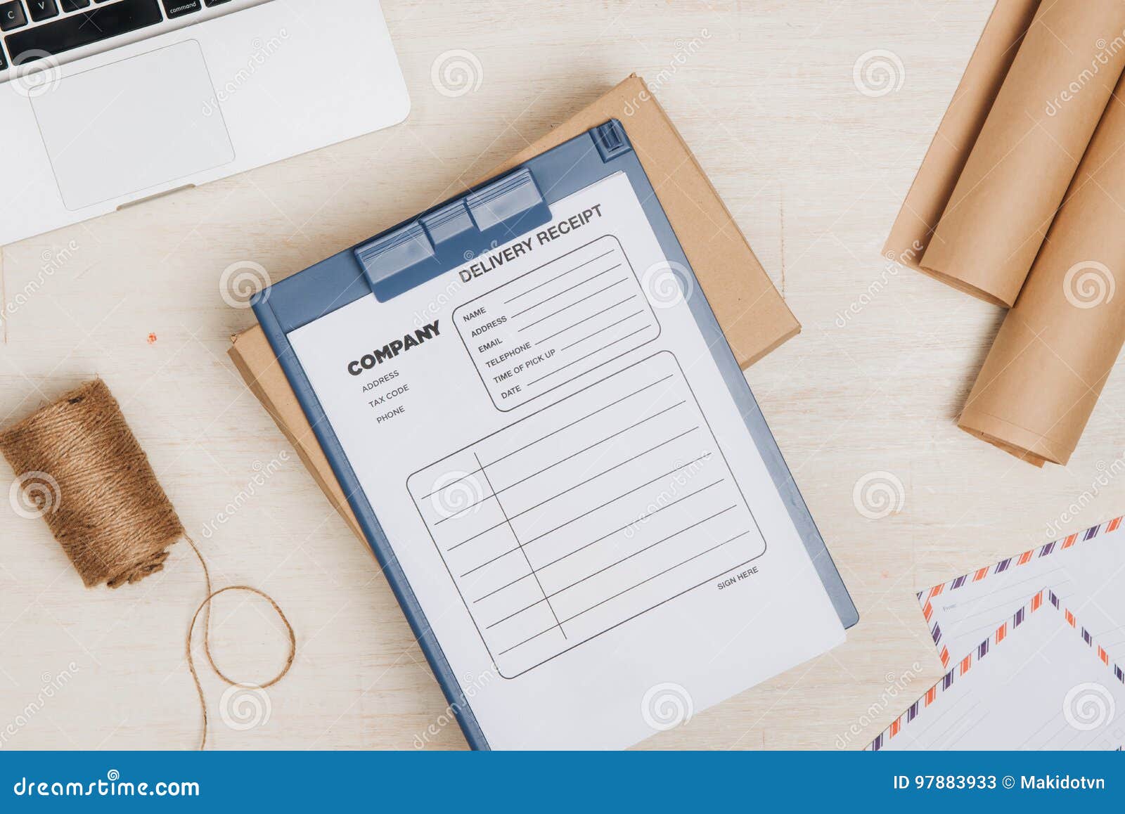 Delivery Receipt on Cardboard Box at Table Stock Image - Image of house ...