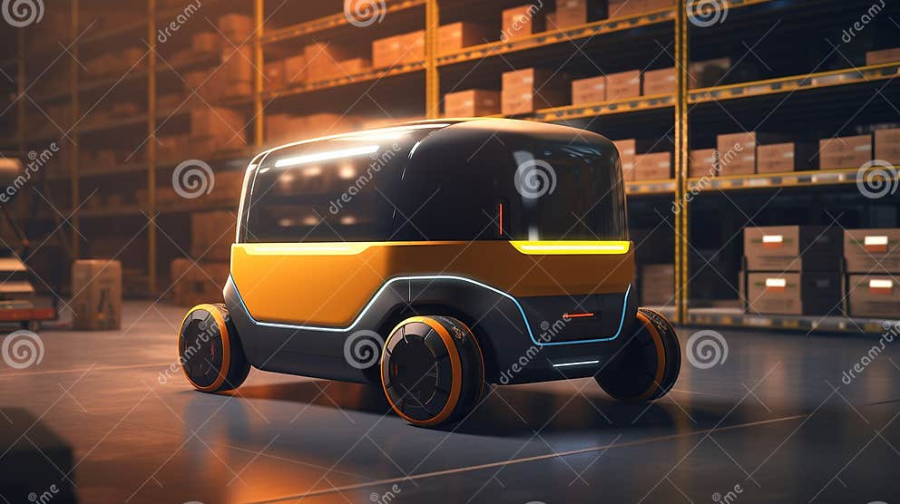 Delivery Robot Car Working in Warehouse. Future Innovation ...