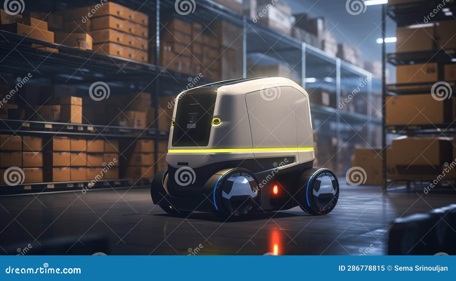 Delivery Robot Car Working in Warehouse. Future Innovation ...