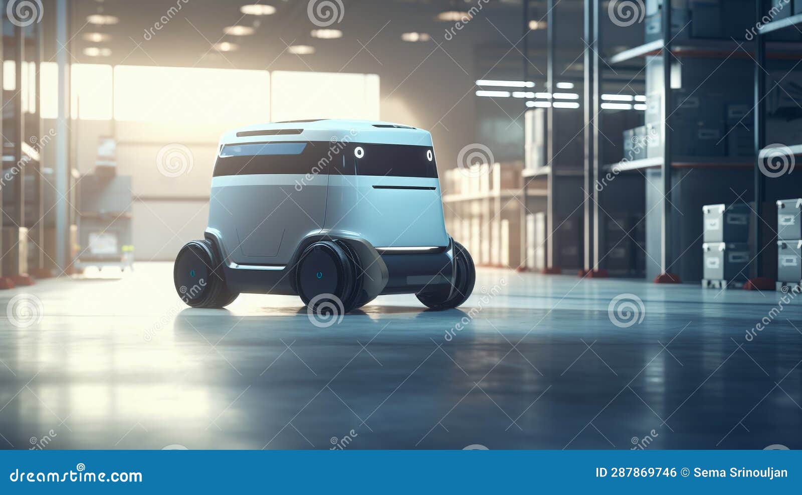 Delivery Robot Car Working in Warehouse. Future Innovation ...