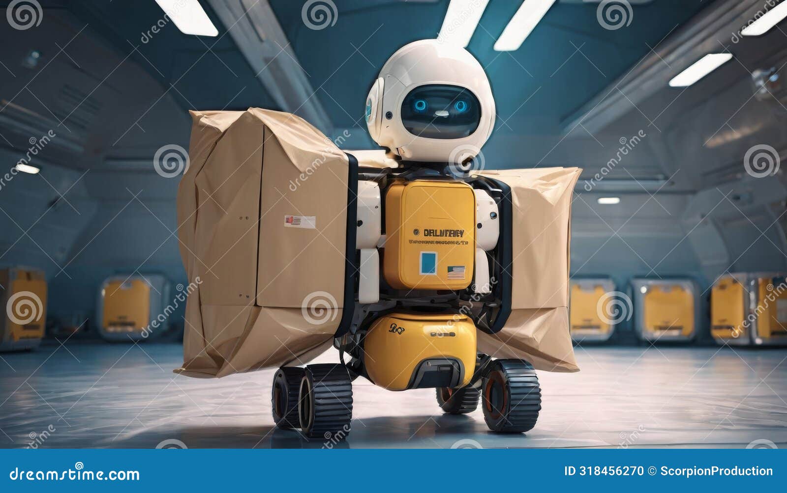 Delivery Robot Carrying Packages in a High-Tech Facility Stock Photo ...