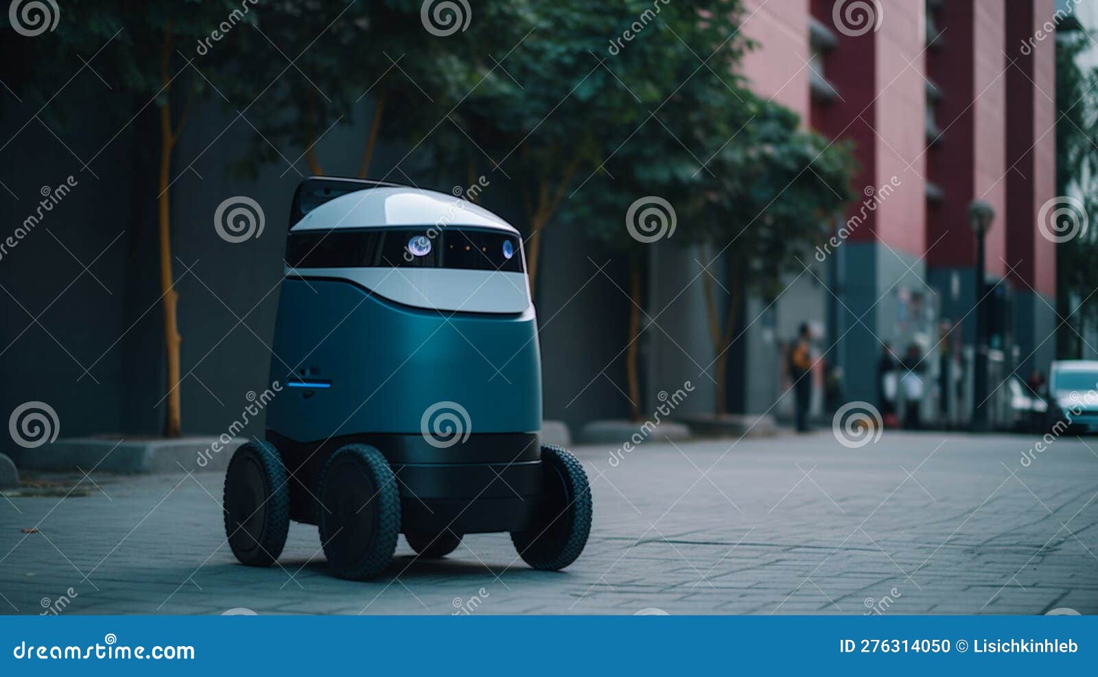 A Delivery Robot is Driving on the Sidewalk. Autonomous Logistic ...