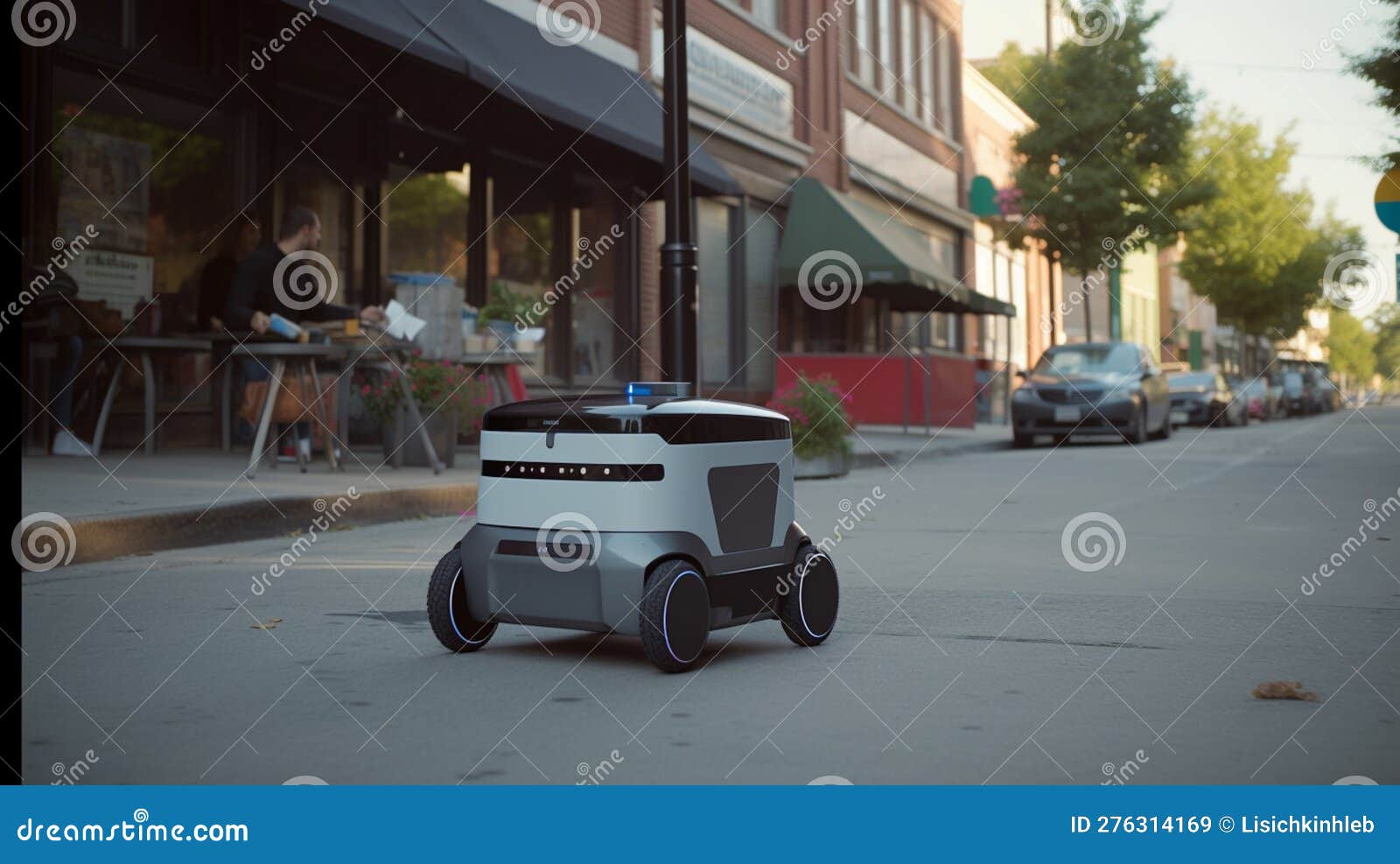 A Delivery Robot is Driving on the Sidewalk. Autonomous Logistic ...