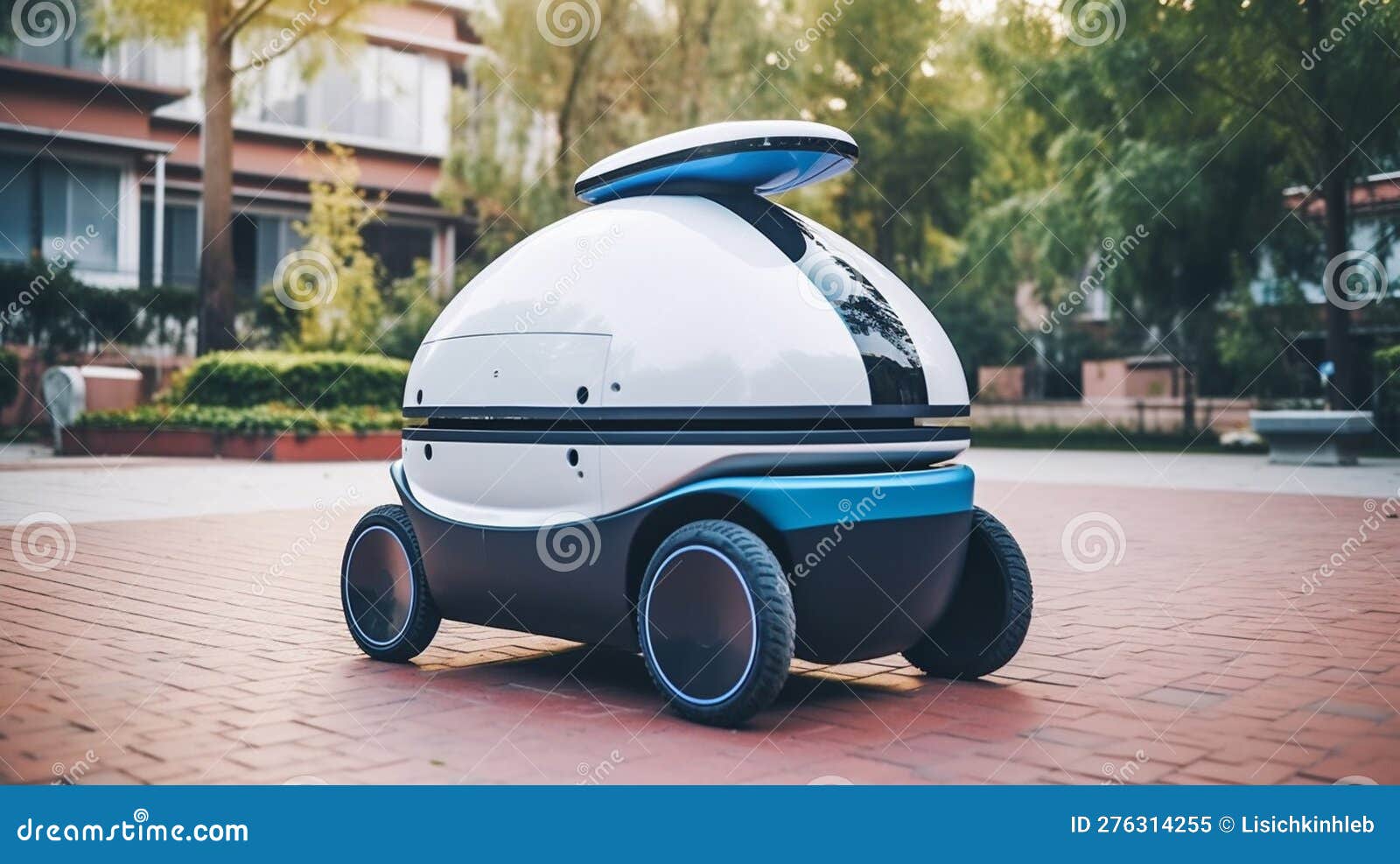 A Delivery Robot is Driving on the Sidewalk. Autonomous Logistic ...