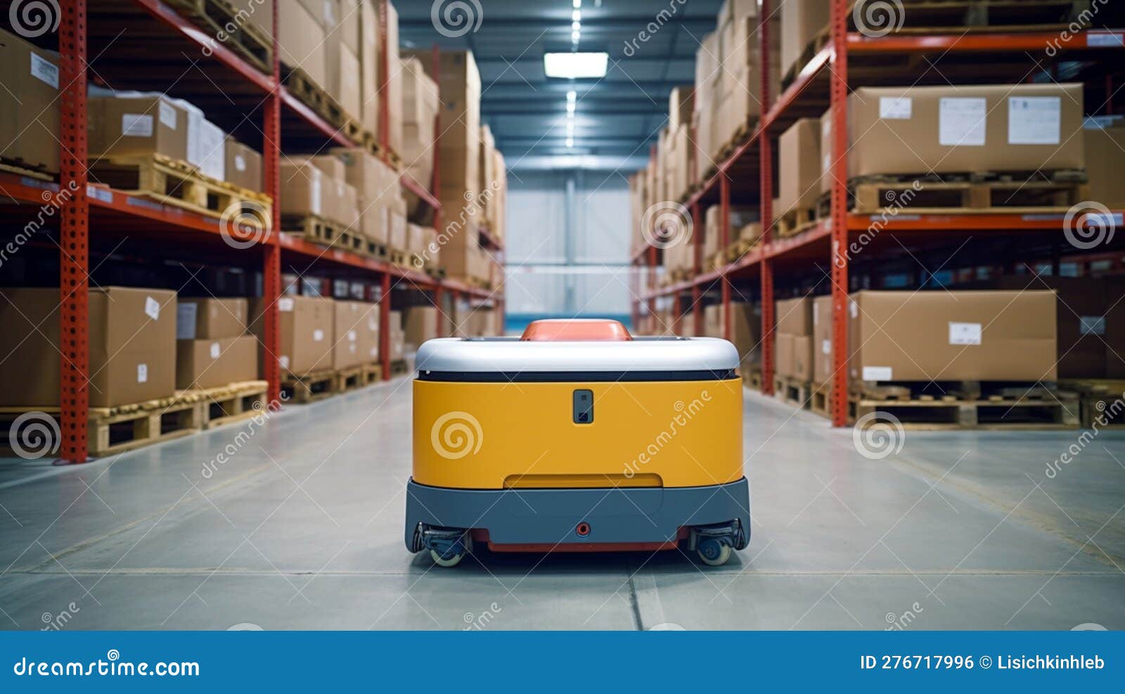 A Delivery Robot is Driving in the Warehouse. Autonomous Logistic ...