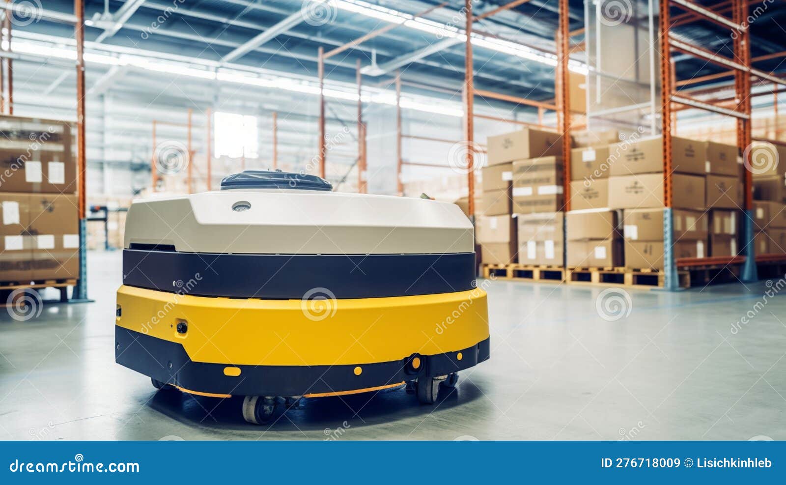 A Delivery Robot is Driving in the Warehouse. Autonomous Logistic ...