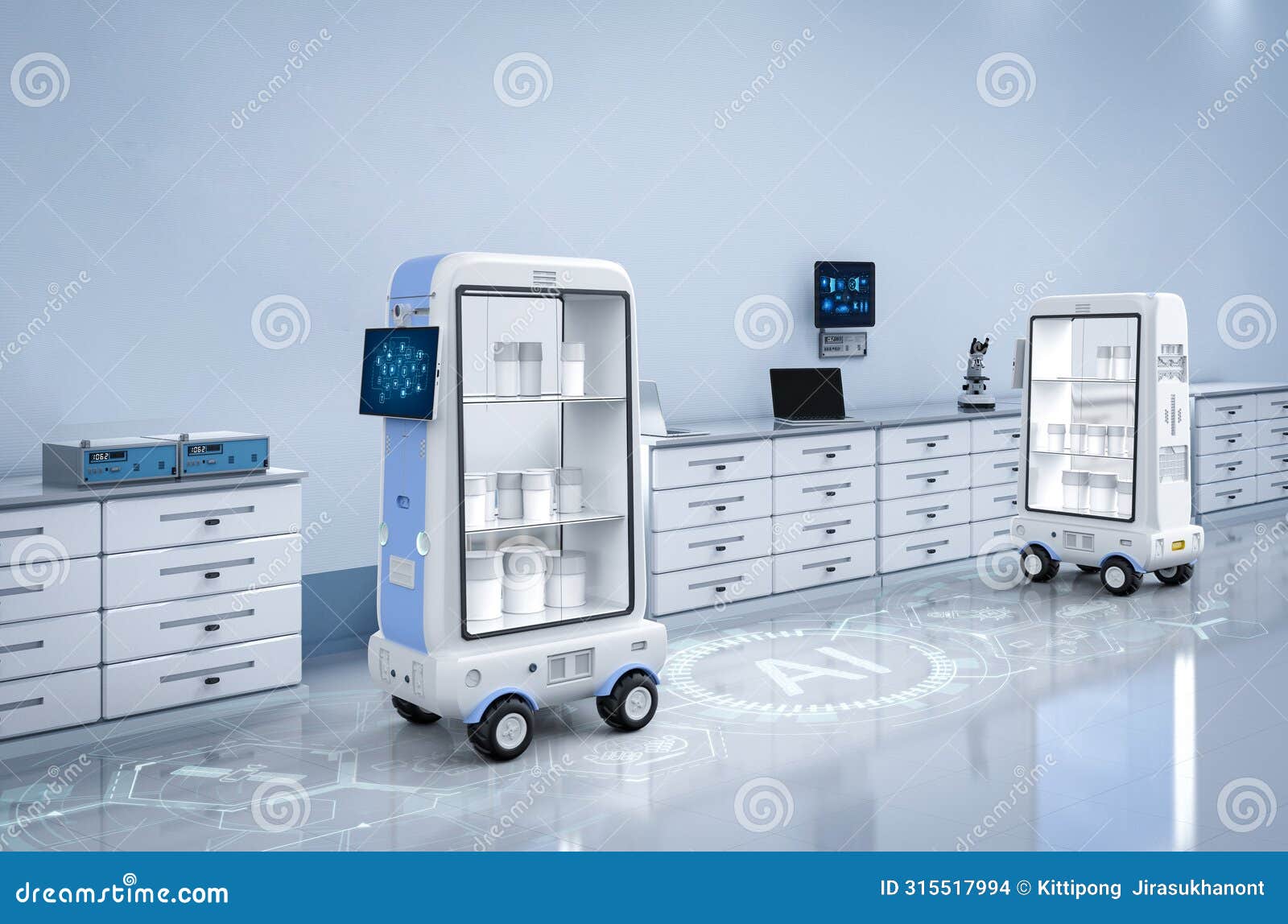 Delivery Robot Trolley or Robotic Assistant Carry Stuff in Laboratory ...