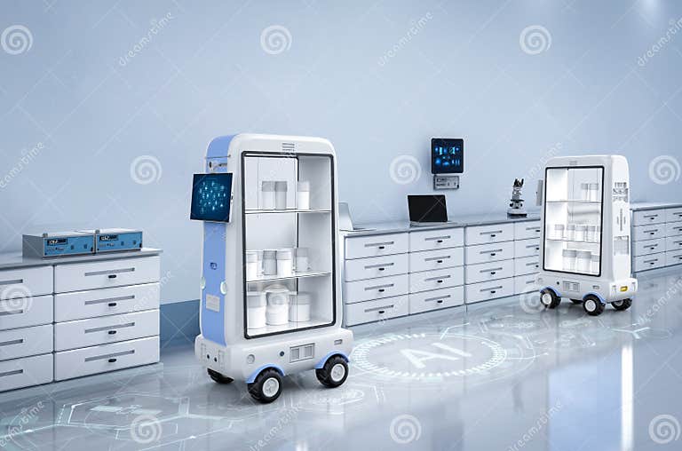 Delivery Robot Trolley or Robotic Assistant Carry Stuff in Laboratory ...