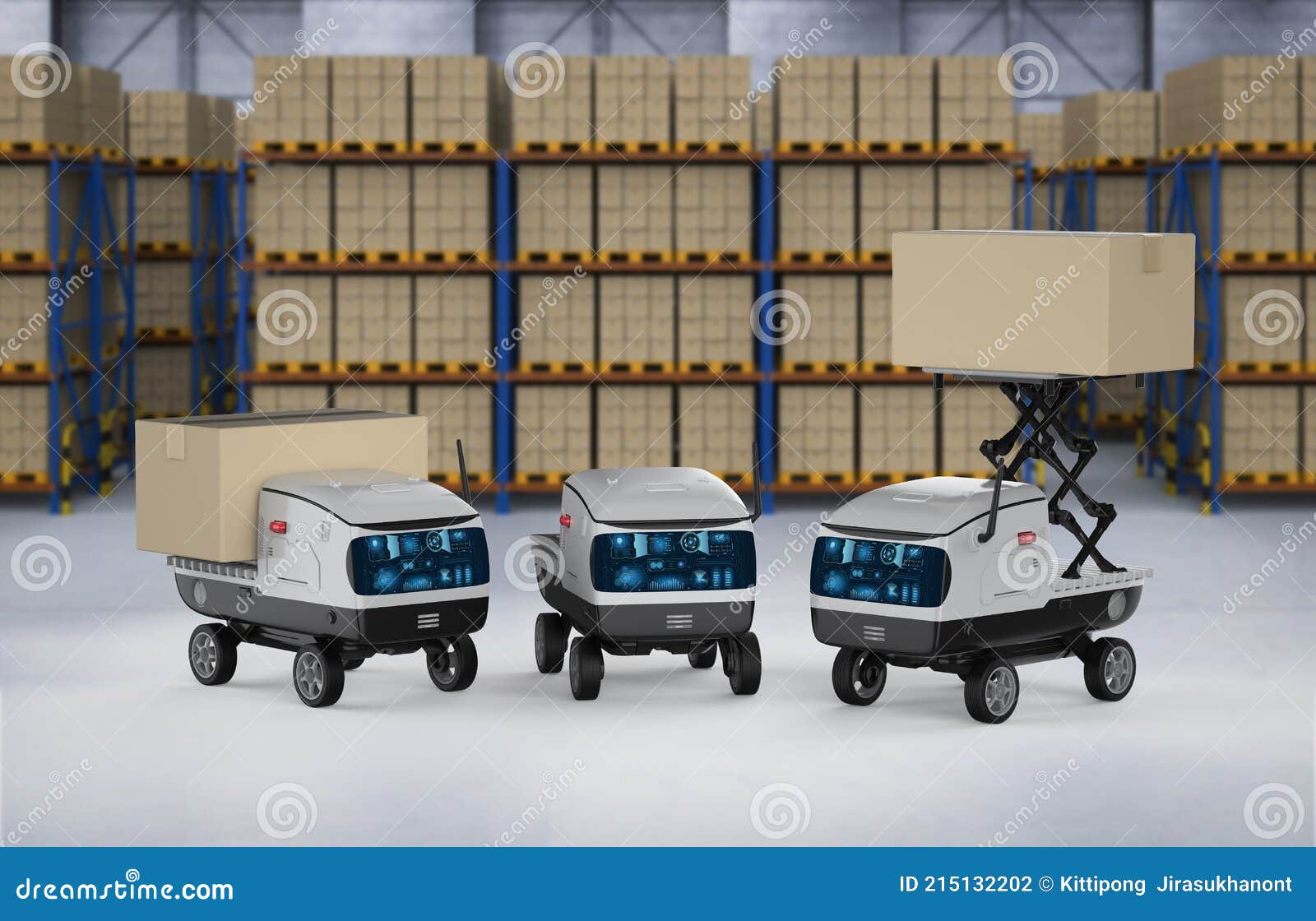 Delivery Robots Carry Boxes Stock Illustration - Illustration of plant ...