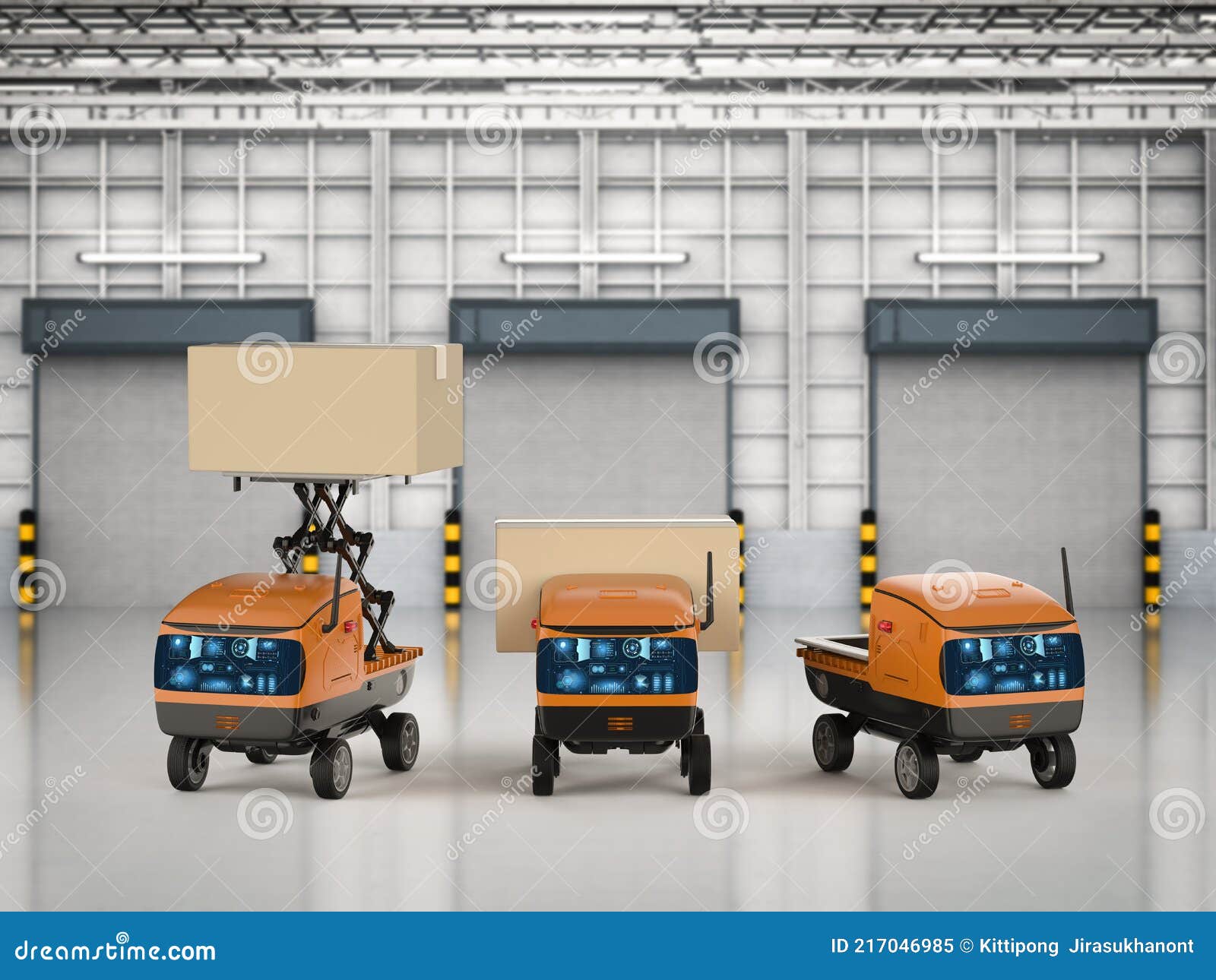 Delivery Robots Carry Boxes Stock Illustration - Illustration of carton ...