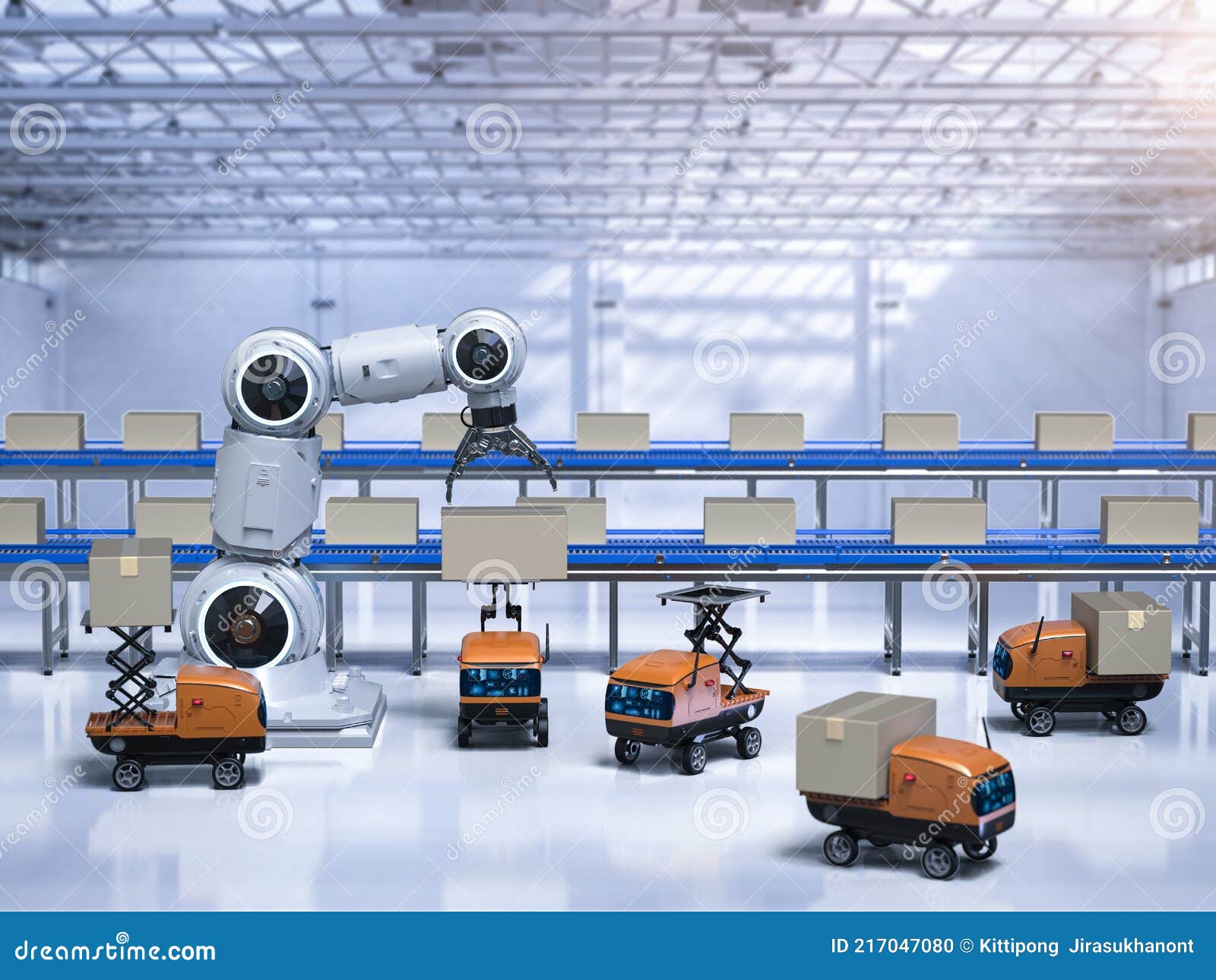 Delivery Robots Carry Boxes Stock Illustration - Illustration of carry ...