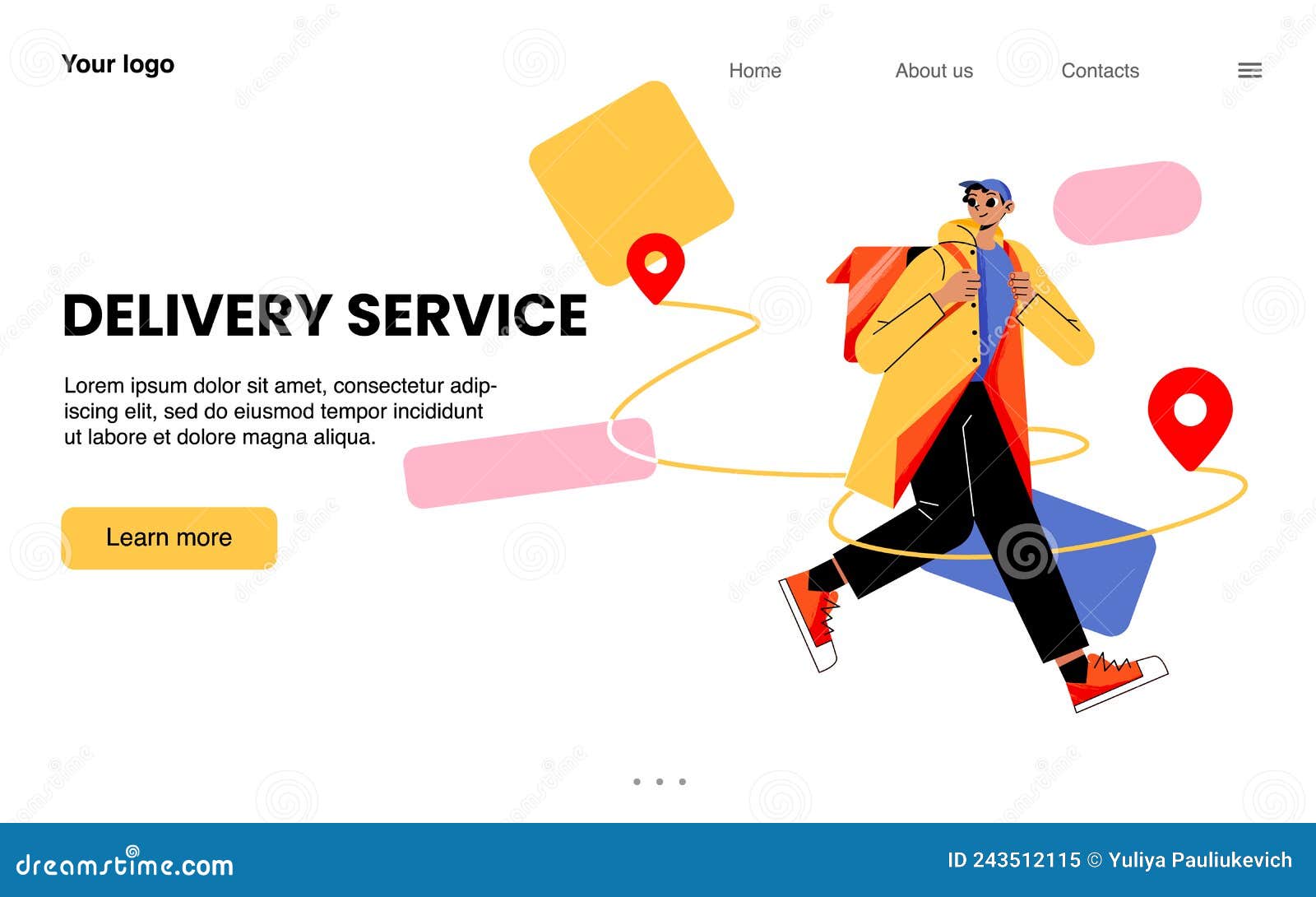 Delivery Service Banner with Courier with Backpack Stock Vector ...