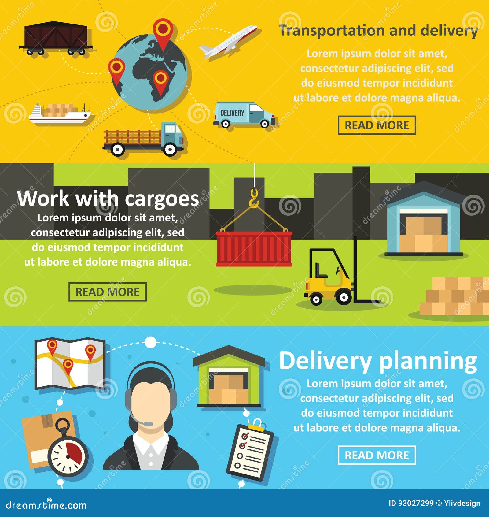 Delivery Service Banner Horizontal Set, Flat Style Stock Vector ...