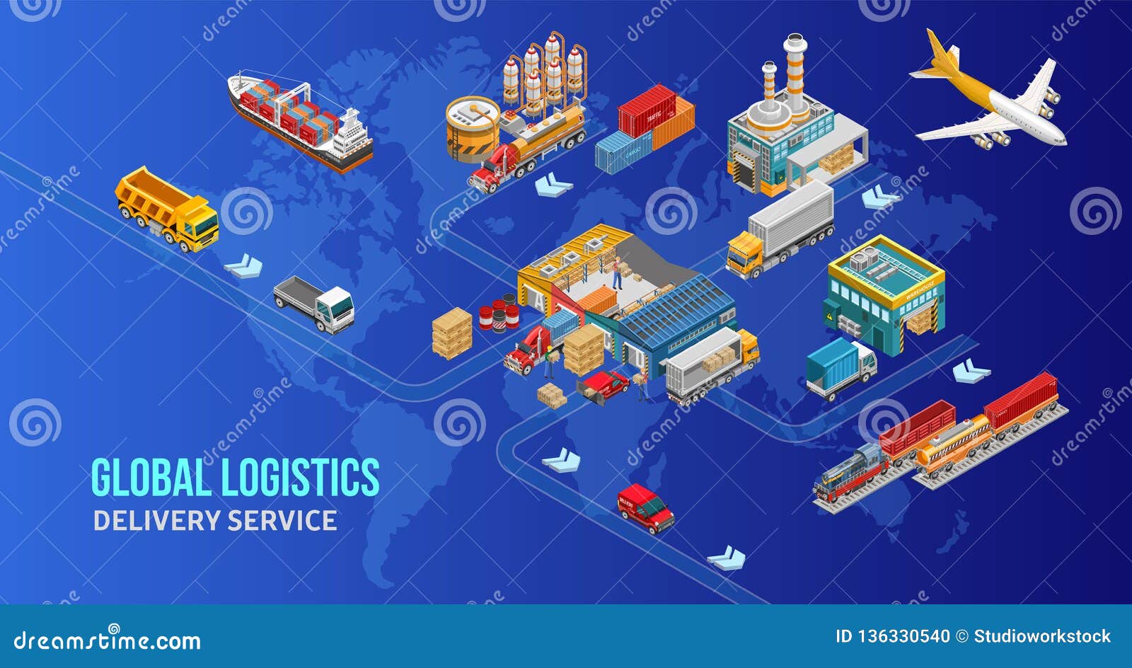 Delivery Service Chart Depicted on World Map Stock Vector ...