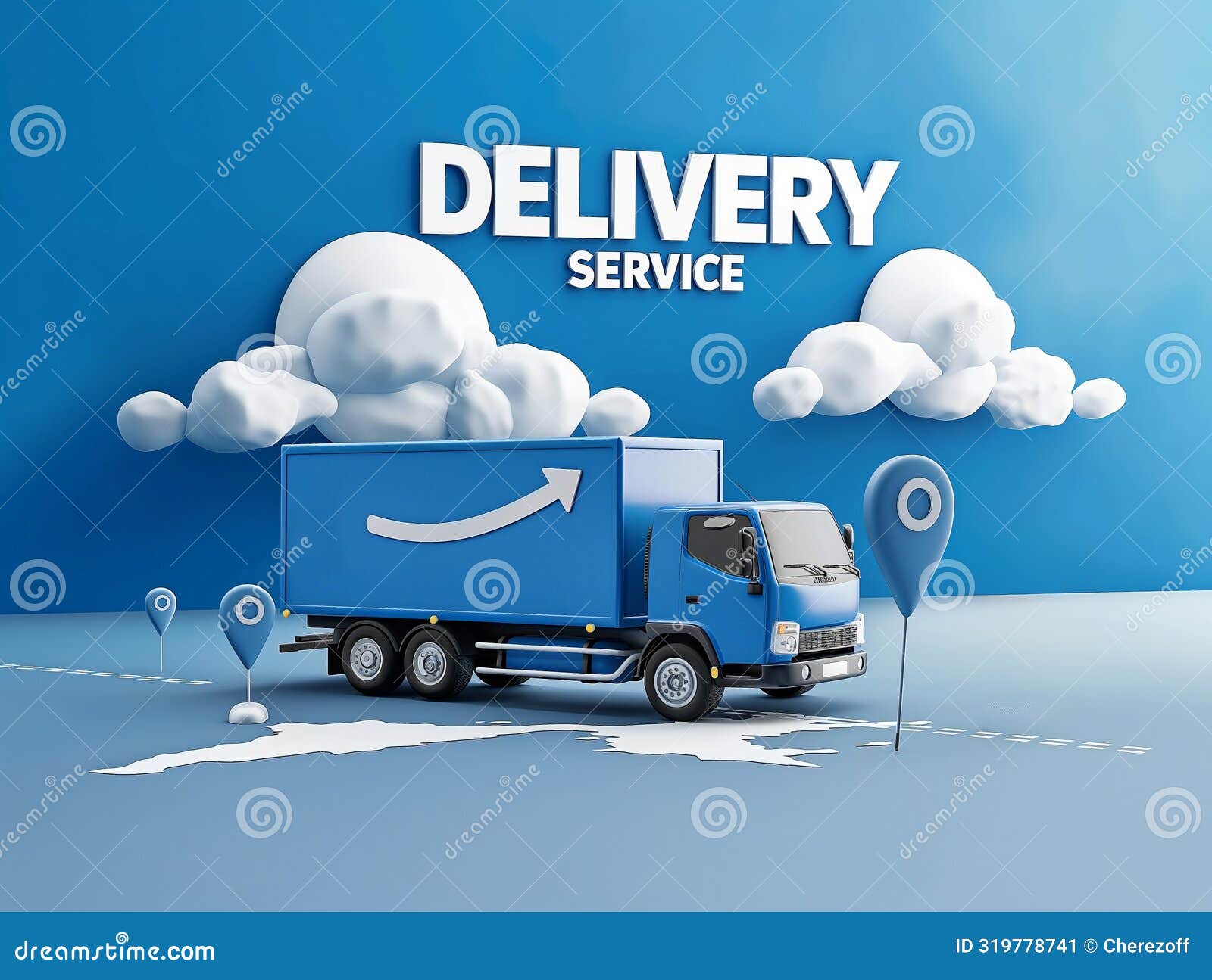 Delivery Service Concept with Blue Truck and Location Pins Stock Image ...