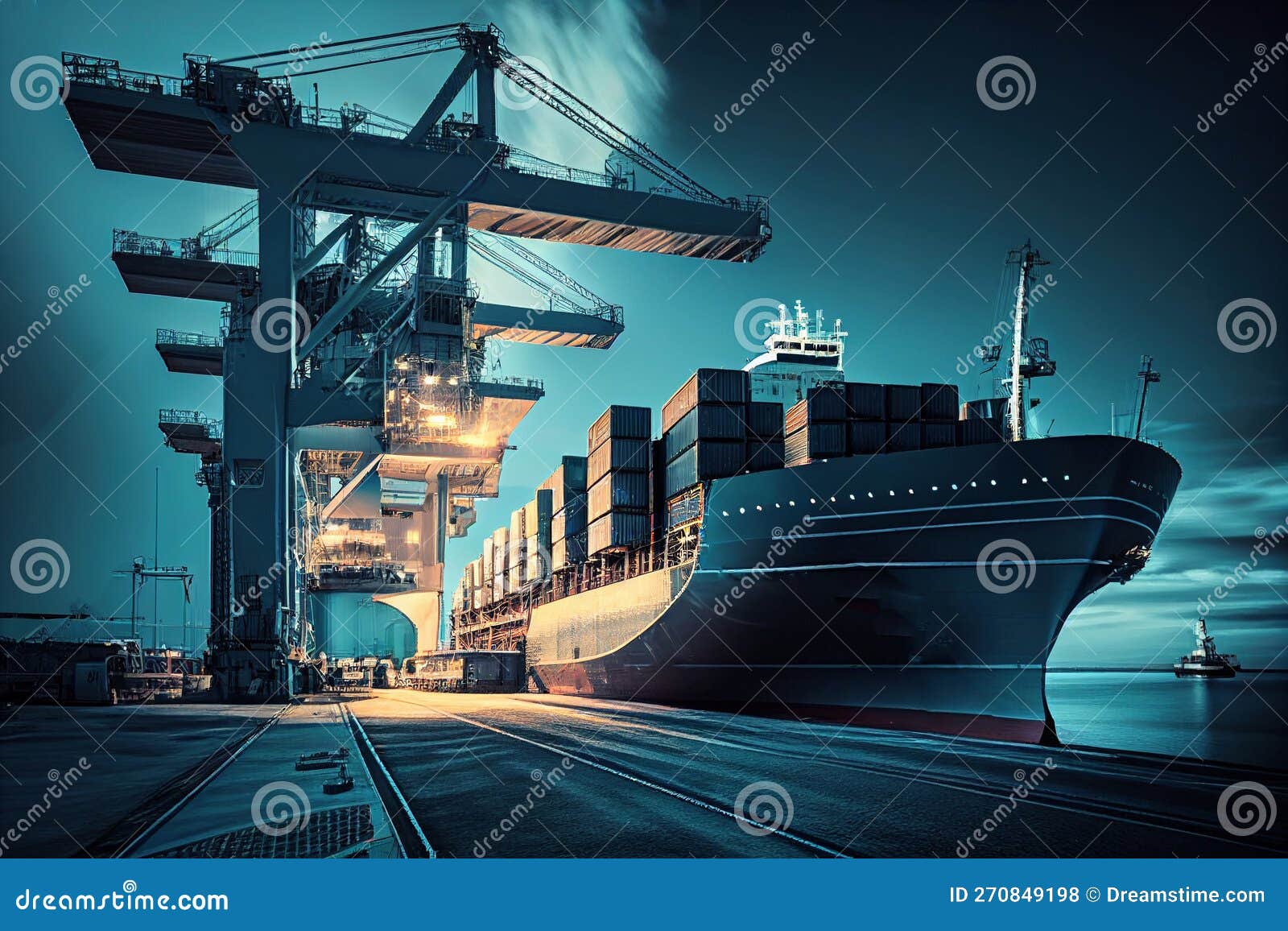 Delivery Service Concept. Container Cargo Ship Loading, Truck Loader ...