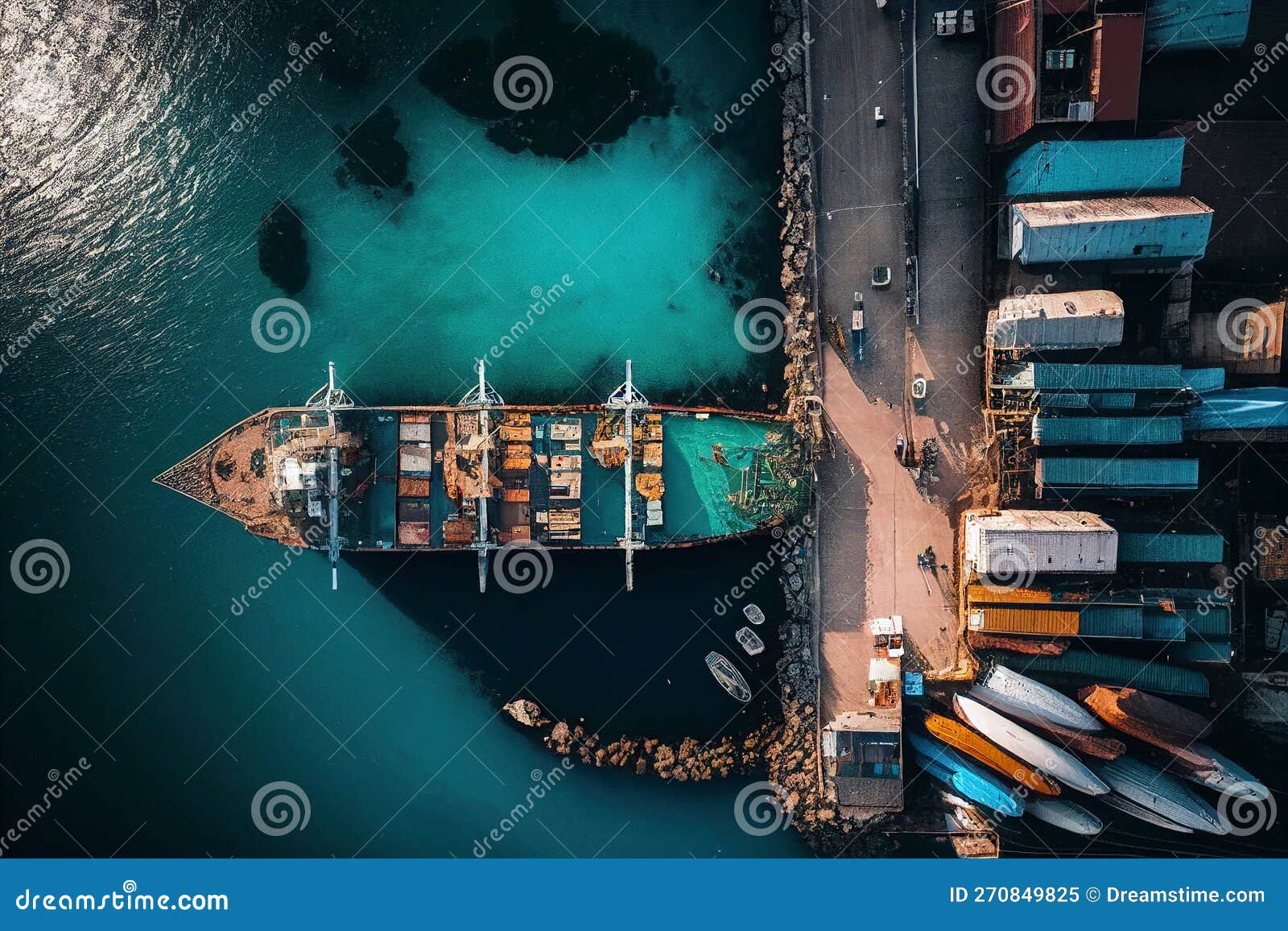 Delivery Service Concept. Container Cargo Ship Loading, Truck Loader ...