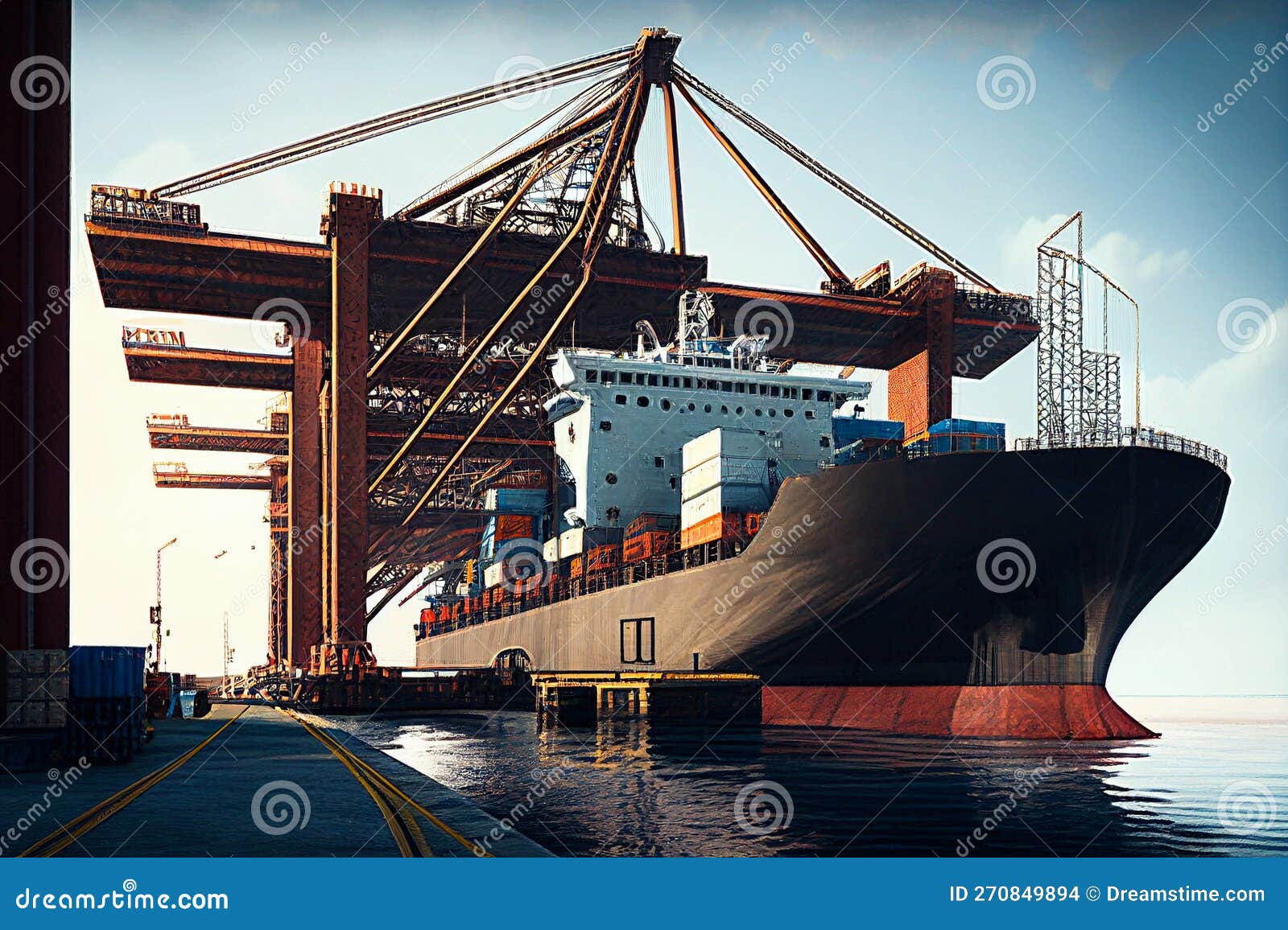 Delivery Service Concept. Container Cargo Ship Loading, Truck Loader ...