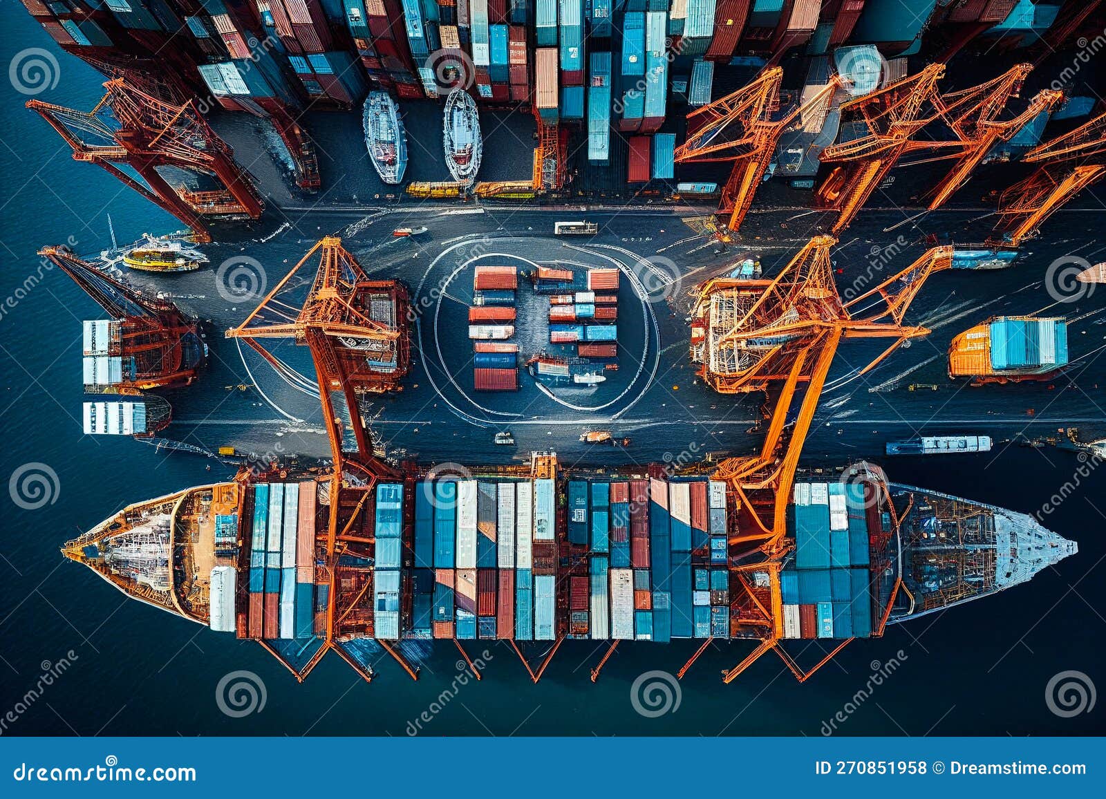 Delivery Service Concept. Container Cargo Ship Loading, Truck Loader ...