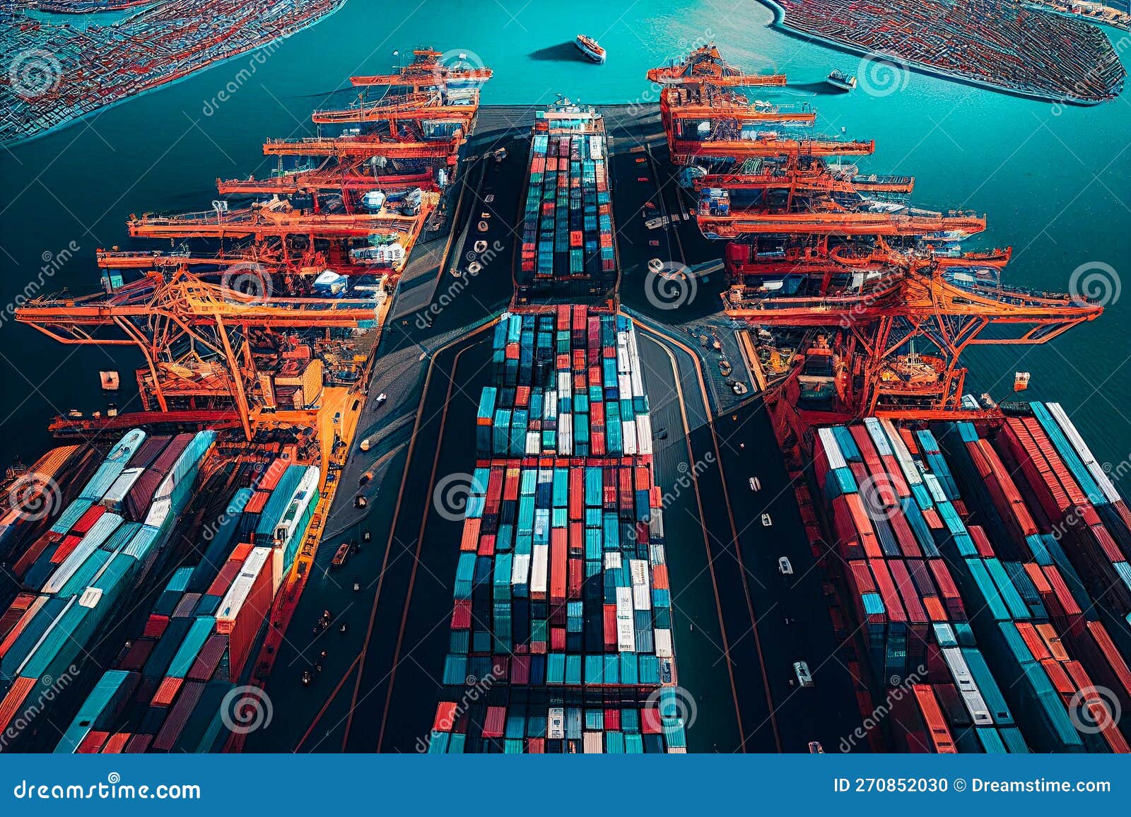 Delivery Service Concept. Container Cargo Ship Loading, Truck Loader ...