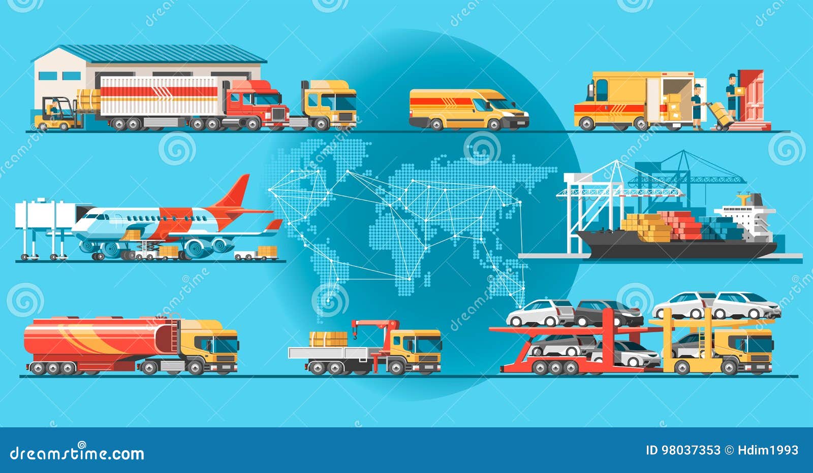 Delivery Service Concept. Container Cargo Ship Loading, Truck Loader ...