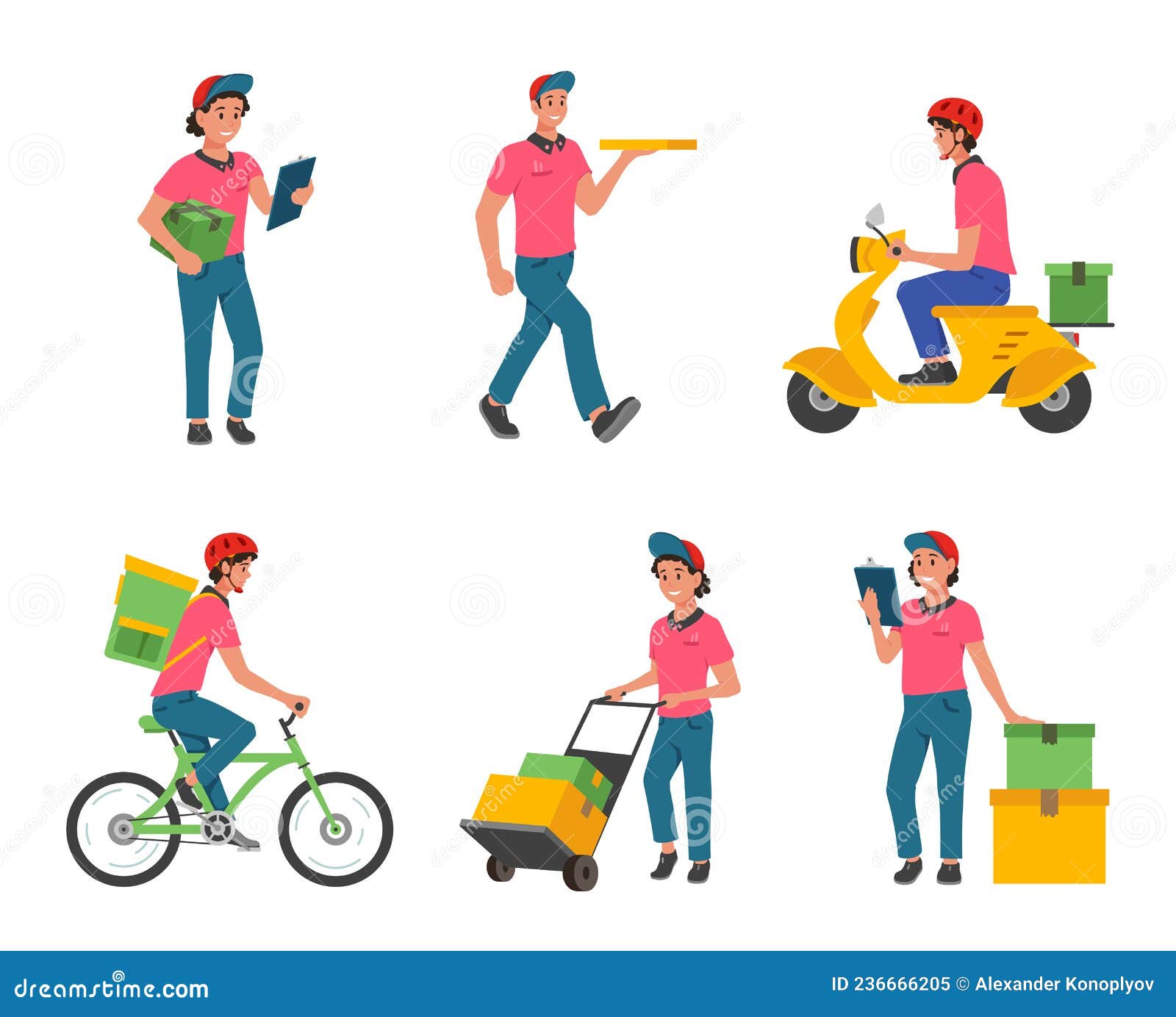 Delivery Service Courier Characters Set Vector Illustration Smiling