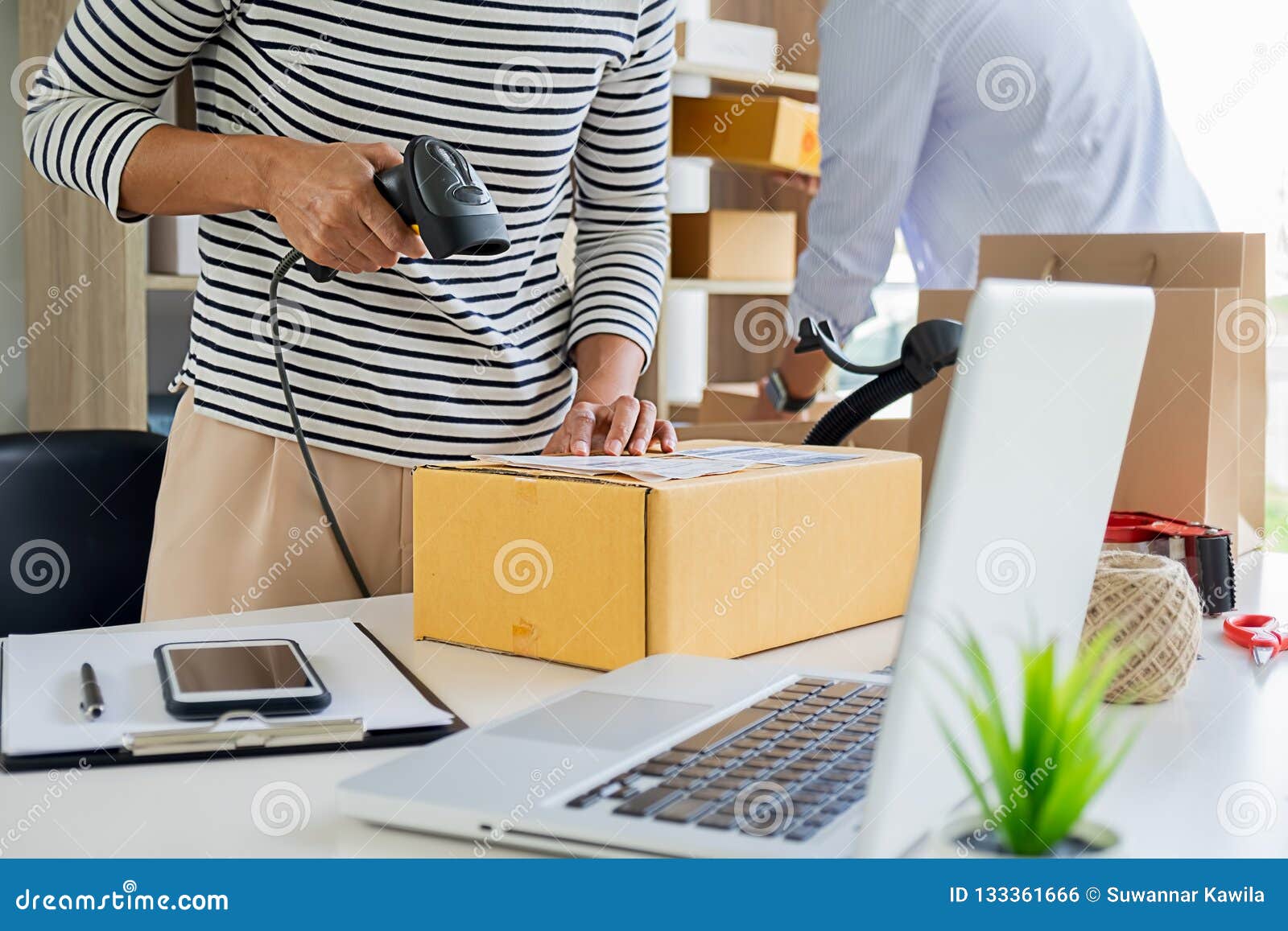 Delivery Service Courier Driver Driving with with Boxes in Hands Stock ...