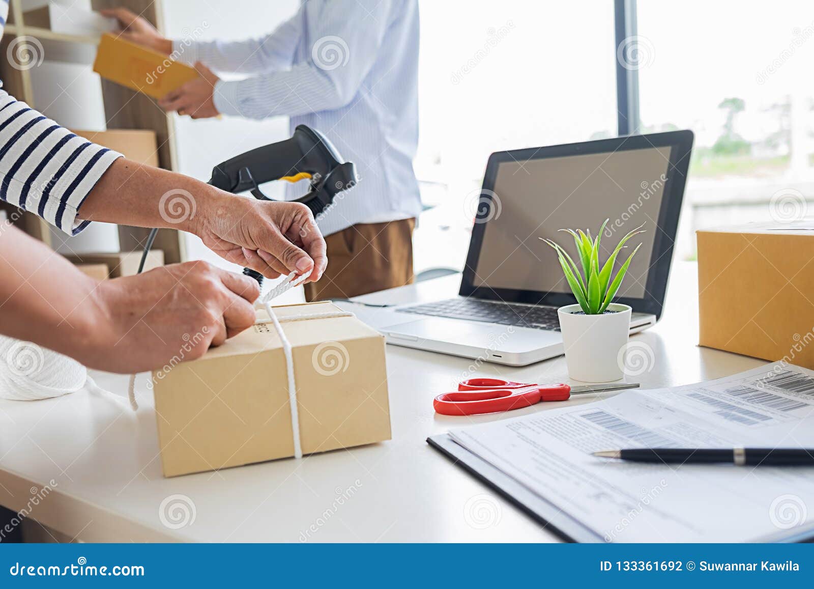 Delivery Service Courier Driver Driving with with Boxes in Hands Stock ...