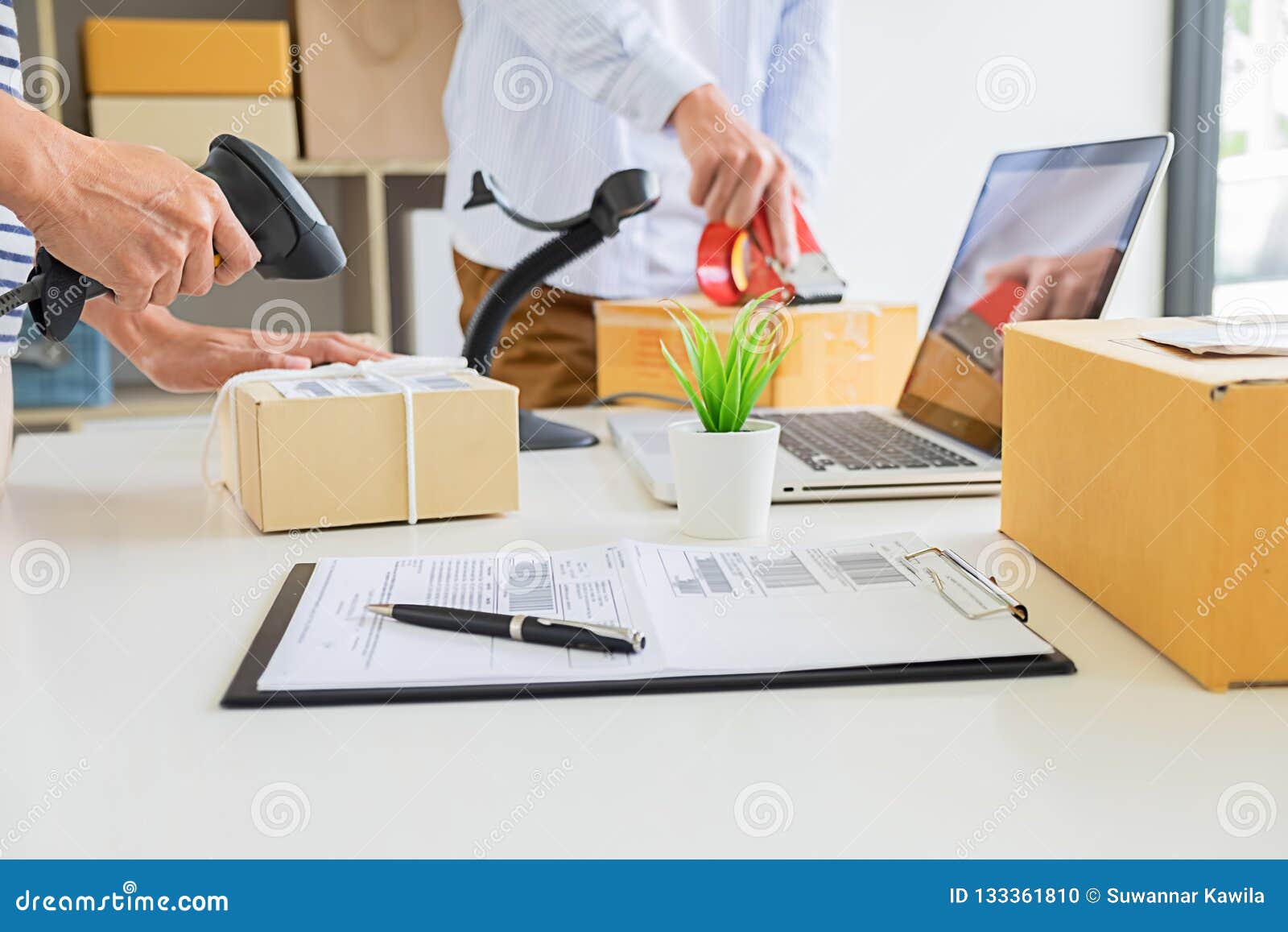 Delivery Service Courier Driver Driving with with Boxes in Hands Stock ...