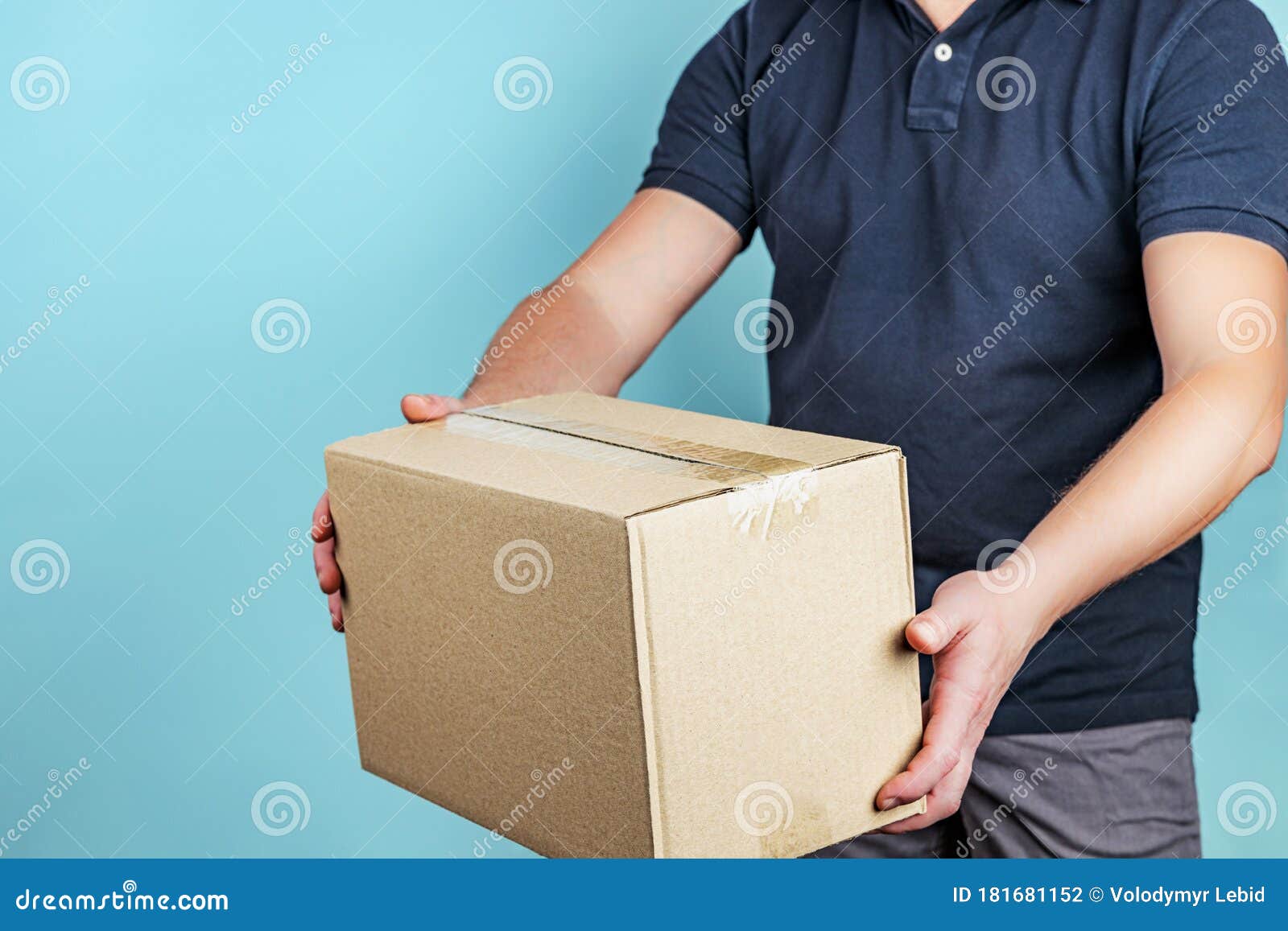 Delivery Service by Courier with Parcels in Hand on a Light Gray ...