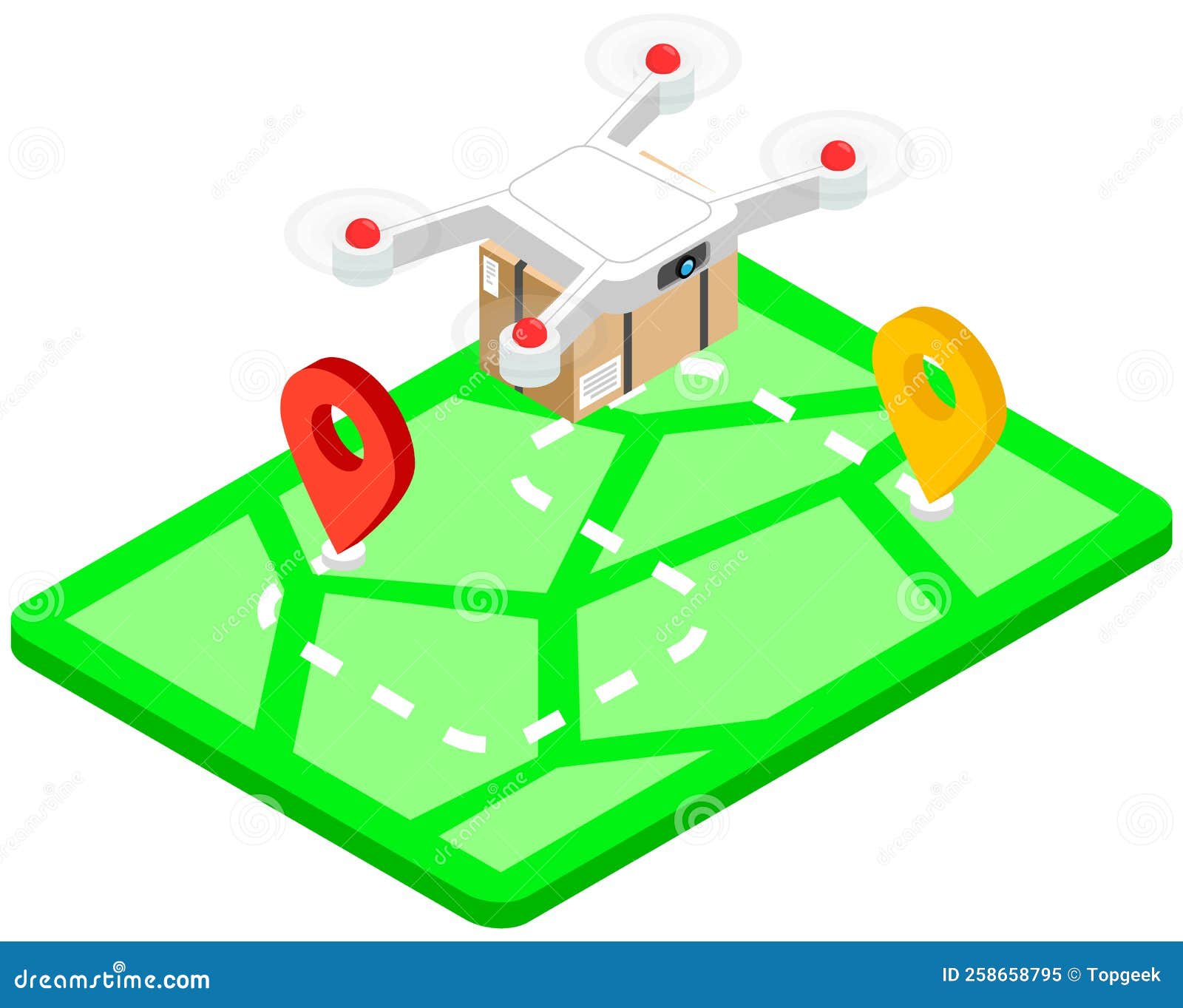 Delivery Service Delivers Parcel Using Quadcopter Flying Above Map with ...
